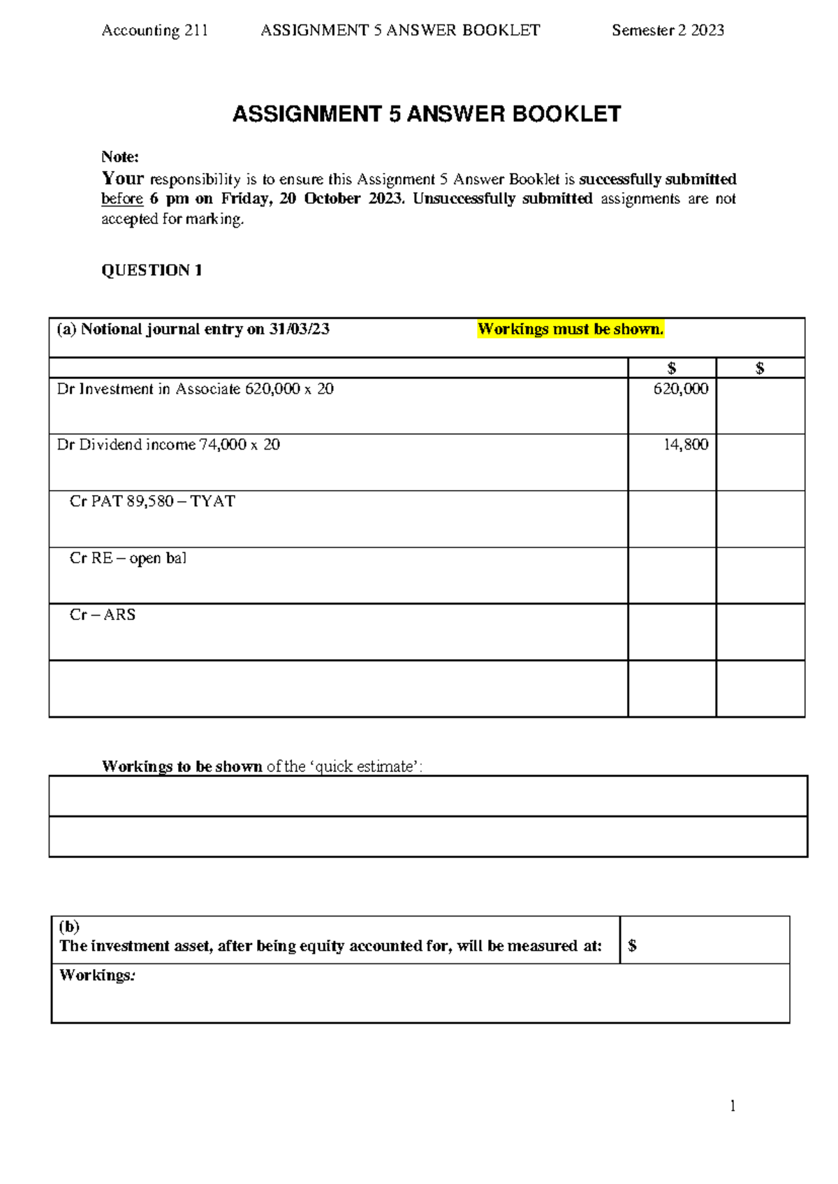 Assignment 5 Answer Booklet - ASSIGNMENT 5 ANSWER BOOKLET Note: Your ...