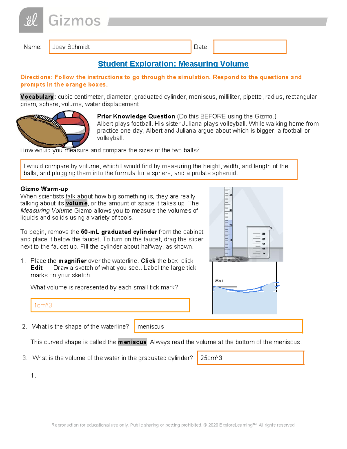 Measuring Volume SE gizmos - Name: Joey Schmidt Date: Student ...