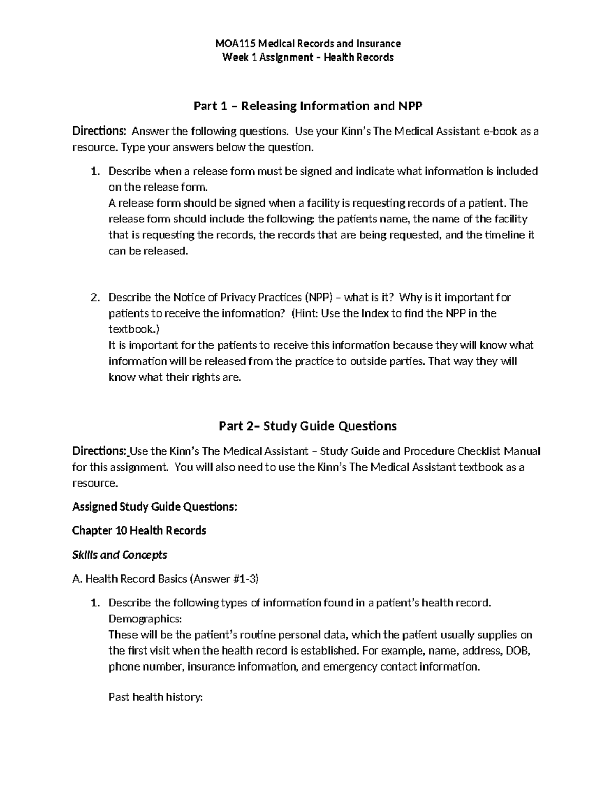 Wk1assignment Assignment Week 1 Assignment Health Records Part 1 Releasing Information 