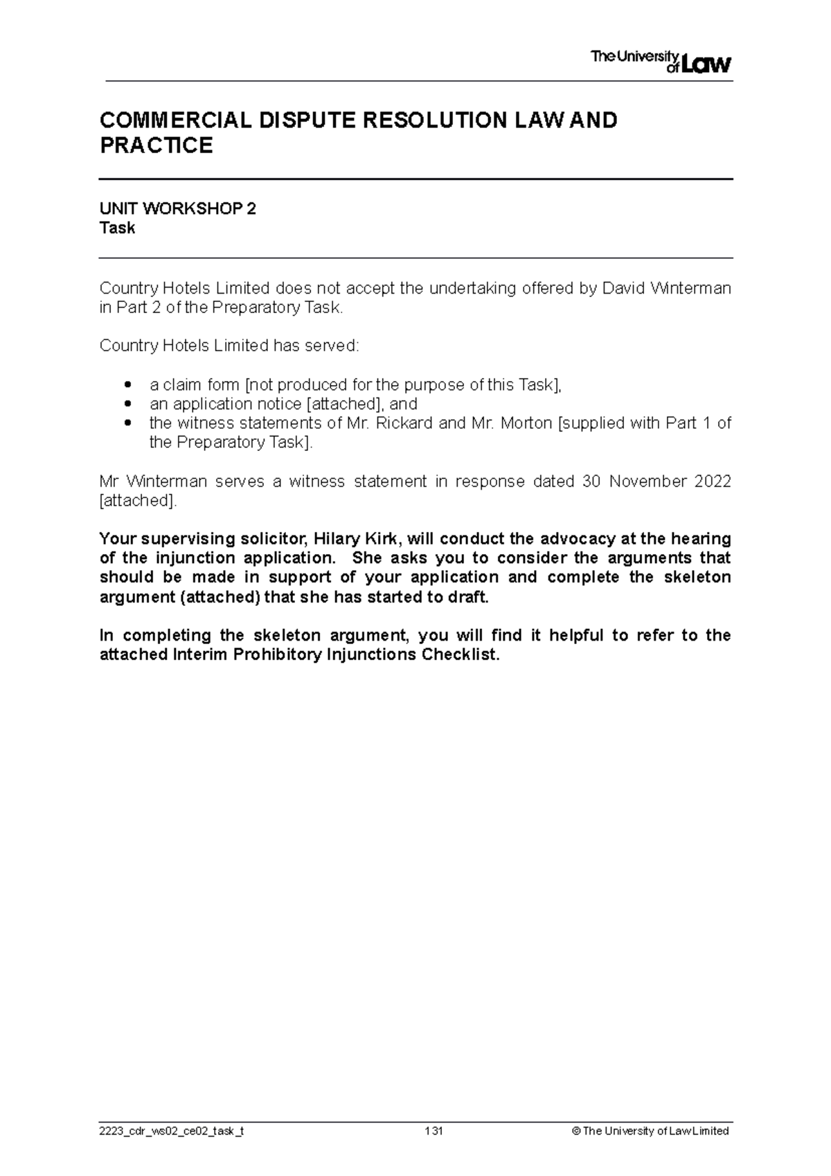 WS 2 - Interim prohib inju (Task) - COMMERCIAL DISPUTE RESOLUTION LAW ...