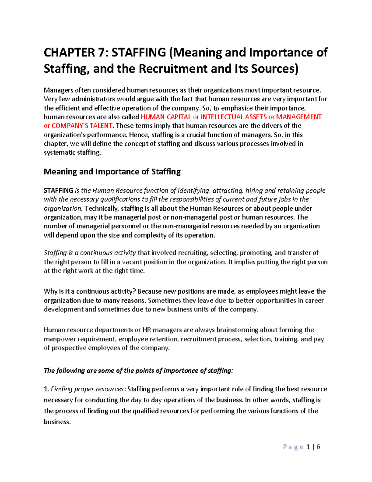 Chapter-7 Staffing- Notes - CHAPTER 7: STAFFING (Meaning and Importance ...