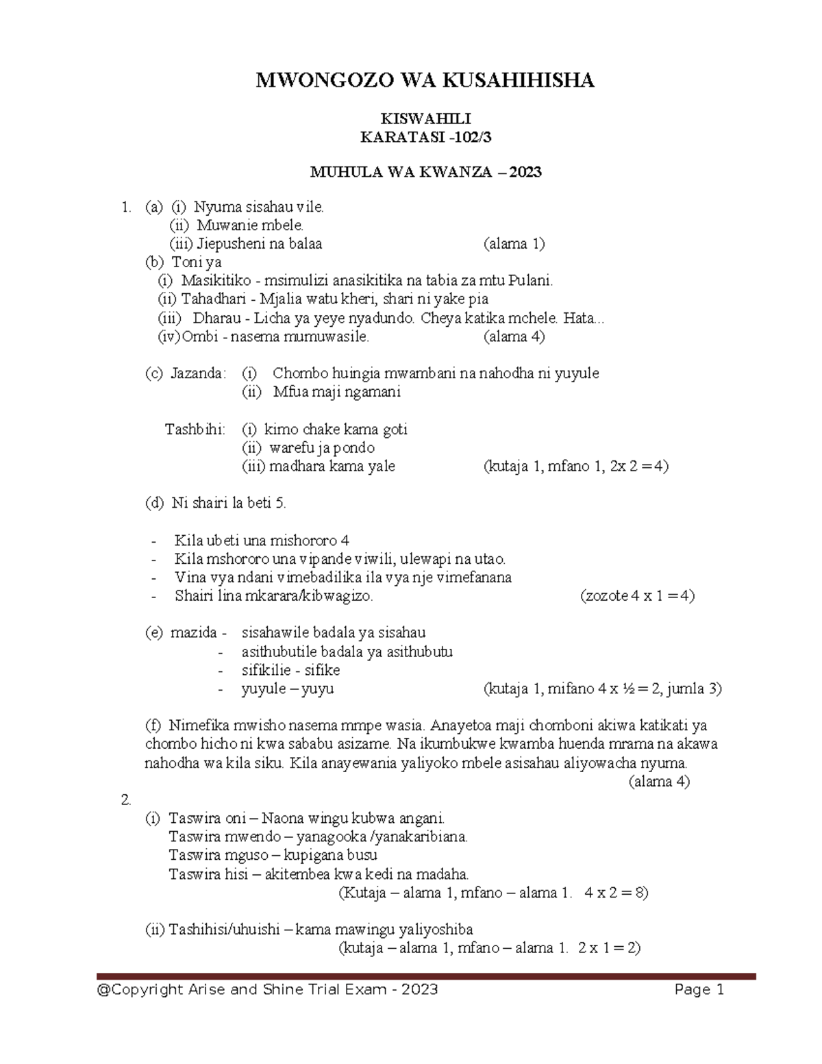 Kiswahili P3 - Form 2 notes - MWONGOZO WA KUSAHIHISHA KISWAHILI ...