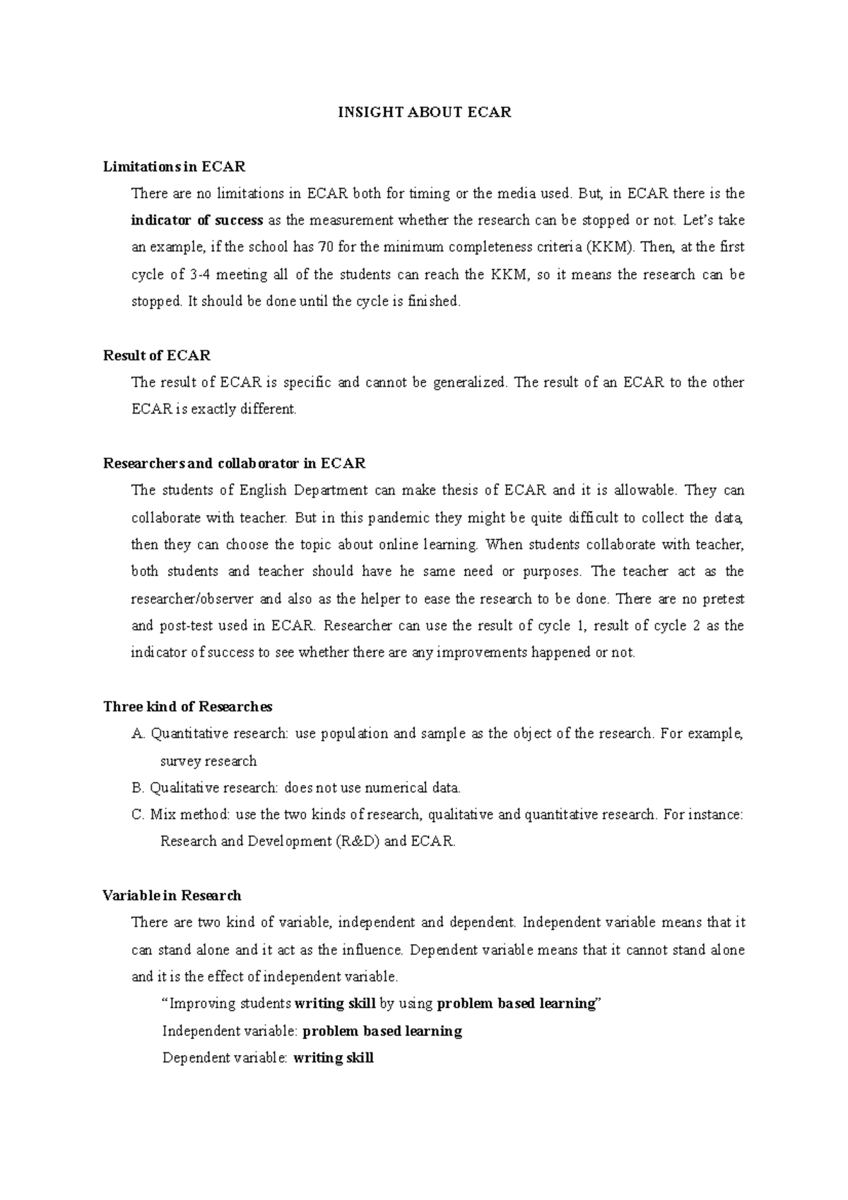 Insights of ECAR - This notes will help you to get big picture of ...