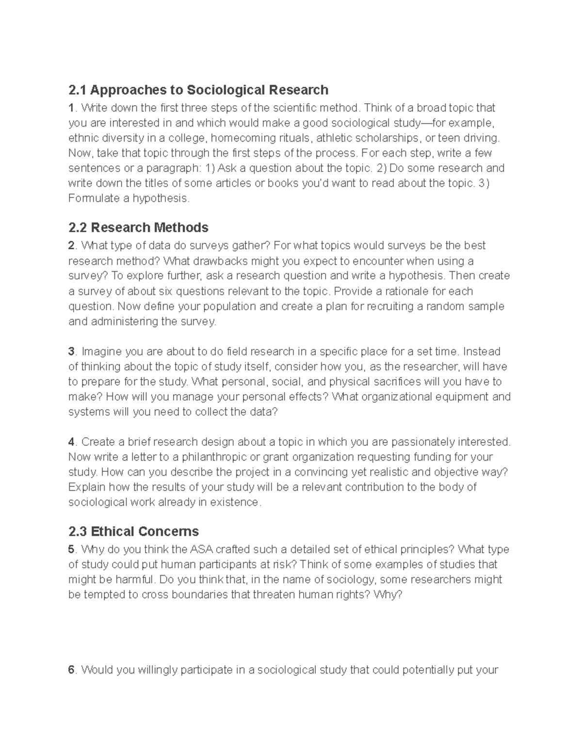 Chpater 2 Short Answer Questions - 2 Approaches to Sociological ...