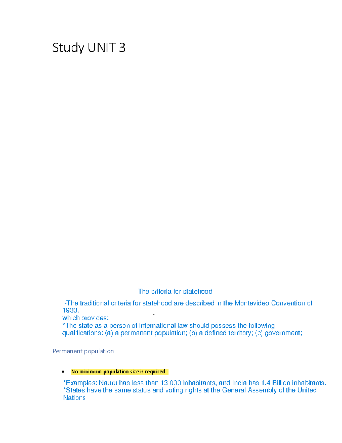 Inter unit 3 - Having studied the prescribed reading material for this study unit, you should ...