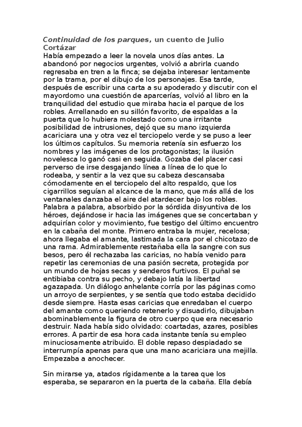 Continuidad de los parques 4to - Continuidad de los parques, un cuento ...