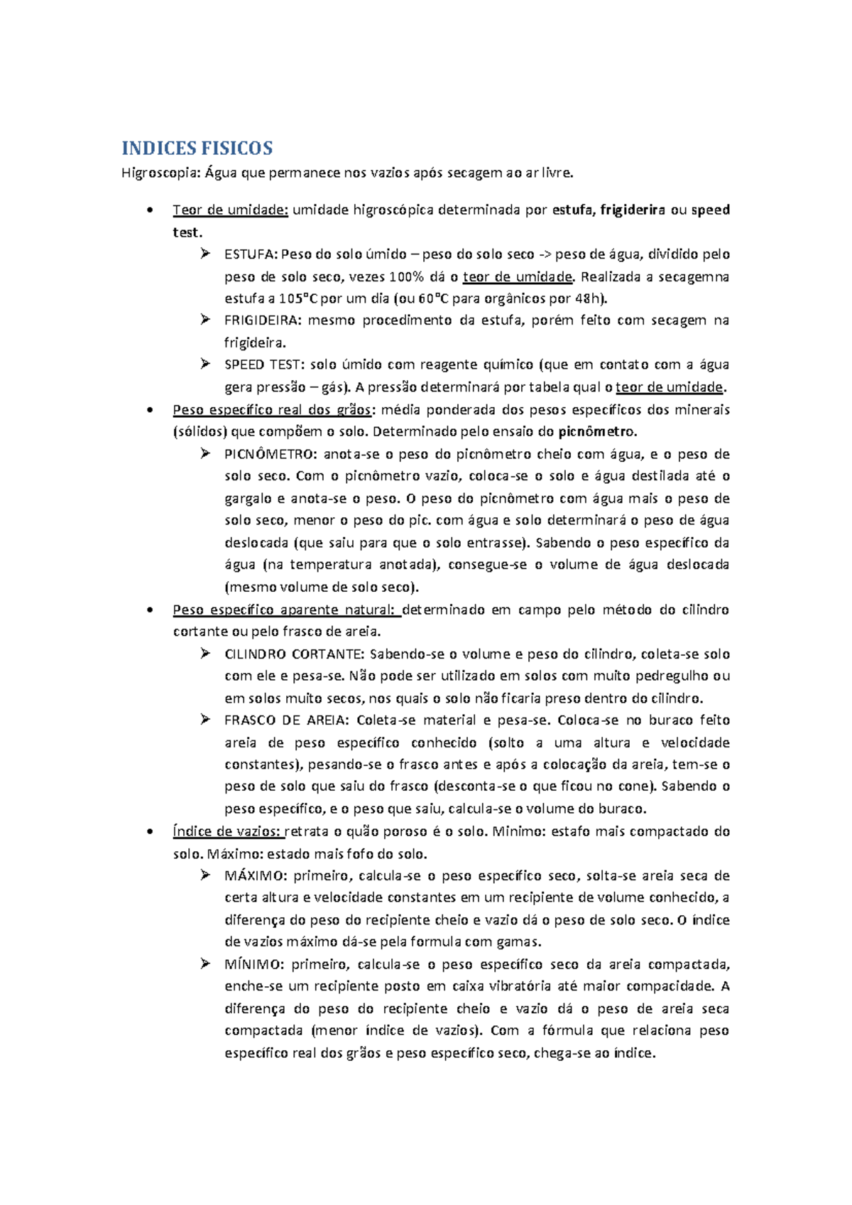 Geotecnia 1ºbim - Resumo do primeiro bimestre. - INDICES FISICOS ...