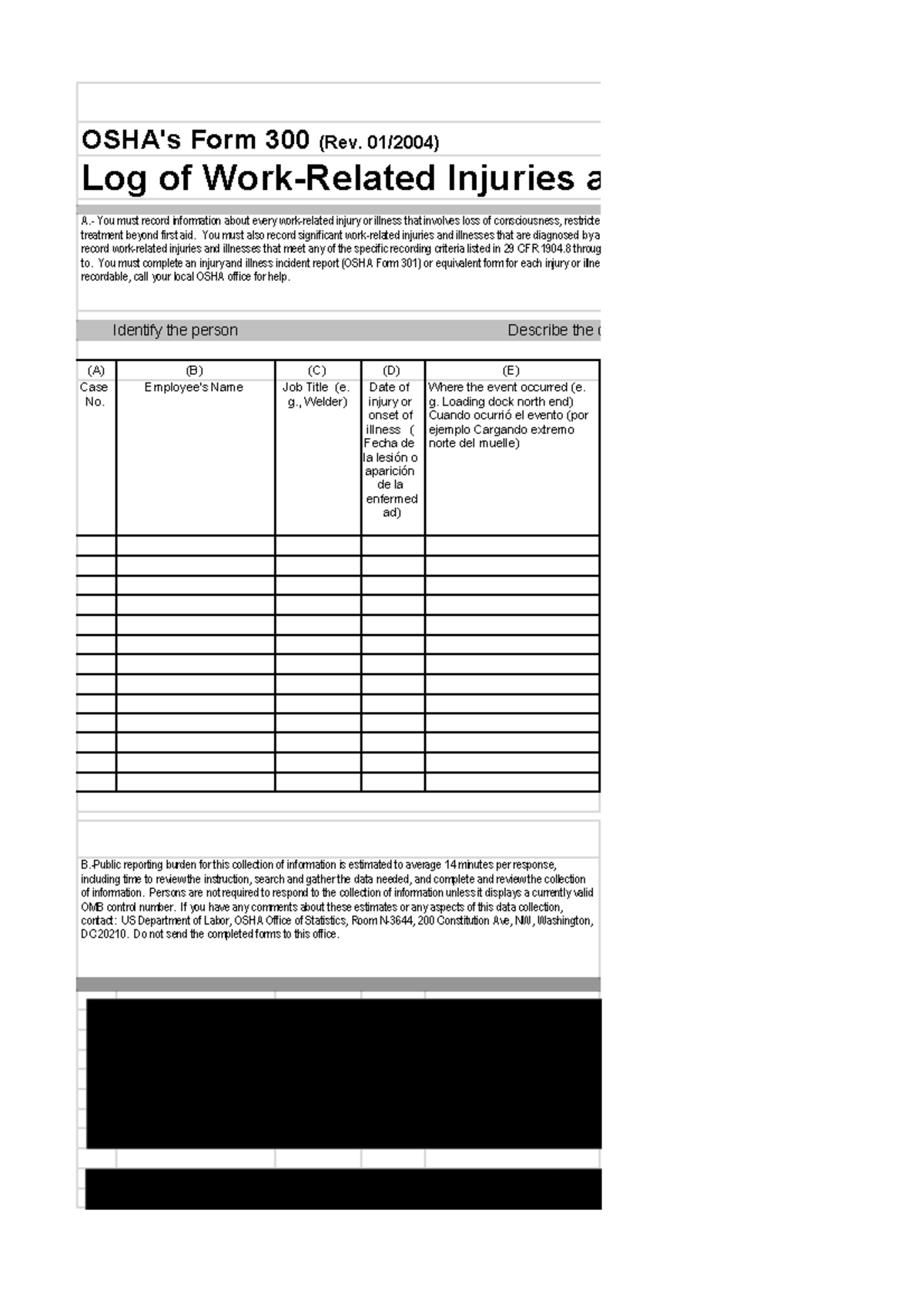 libro de seguridad - OSHA's Form 300 (Rev. 01/2004) Log of Work-Related ...