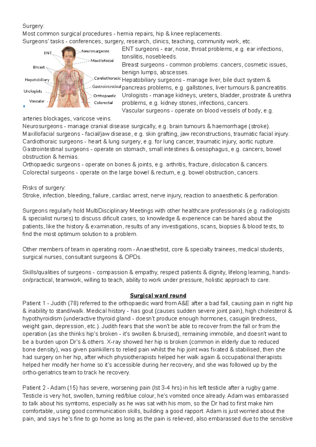 BSMS We X - Lecture notes 5 - Surgery: Most common surgical procedures ...