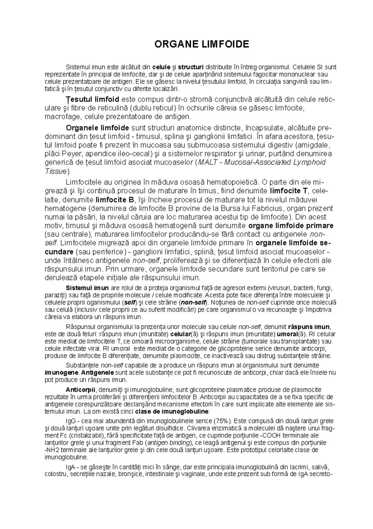 Limfoid text 2018 - ORGANE LIMFOIDE Sistemul imun este alcătuit din ...