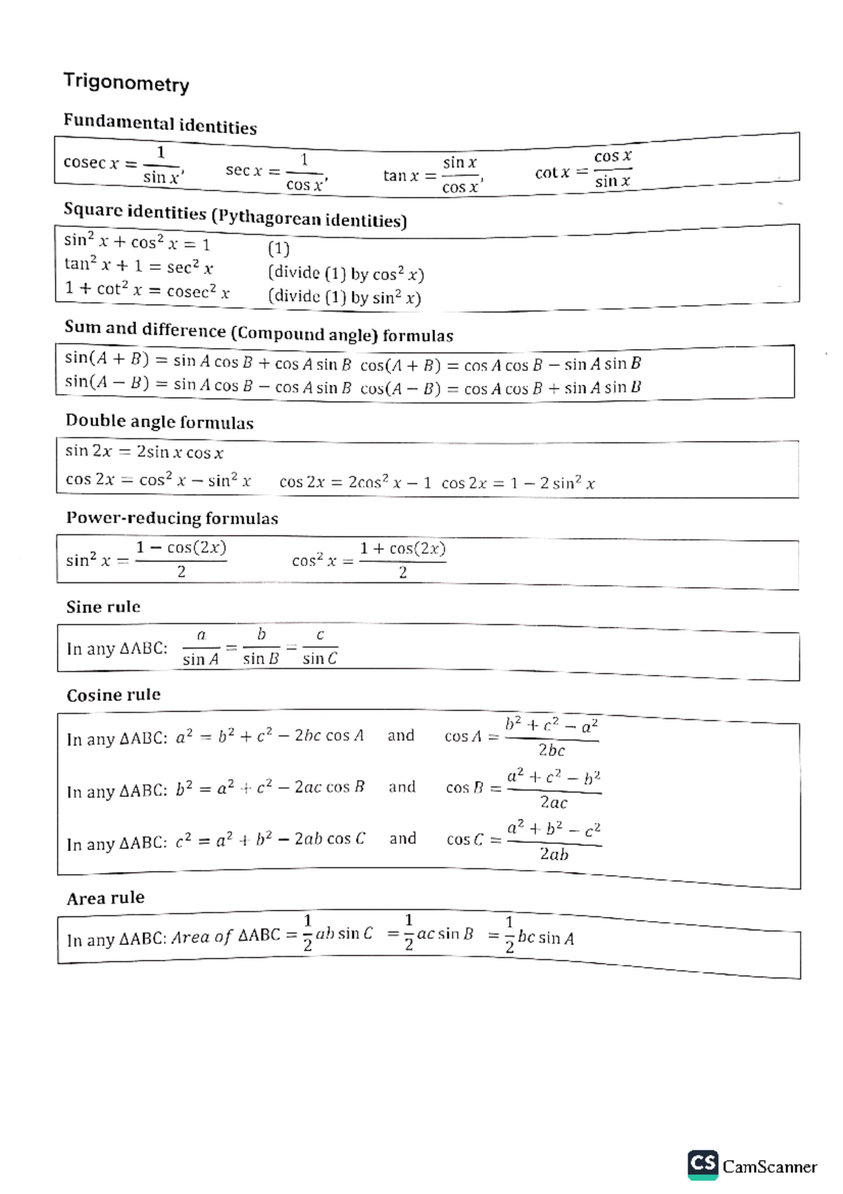 Trig identities - WTW 164 - CamScanner - Studocu