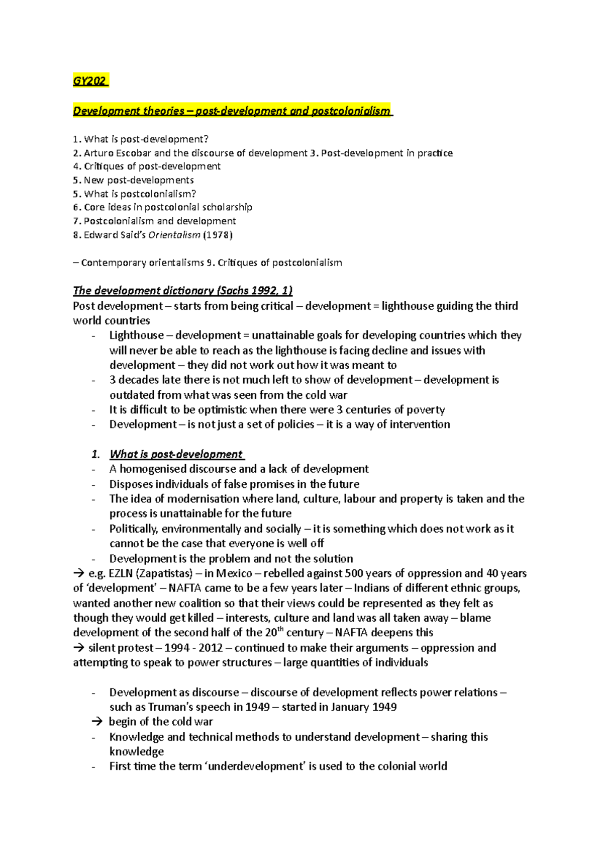 WEEK 5: Development theories (post development and post colonialism ...