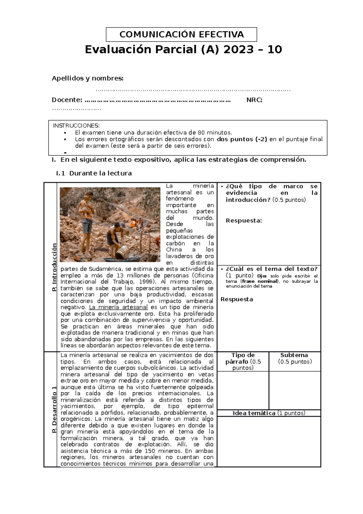 Evaluación Parcial 2023 10 (equipo 1) - Evaluación Parcial (A) 2023 – 10 Apellidos y nombres ...
