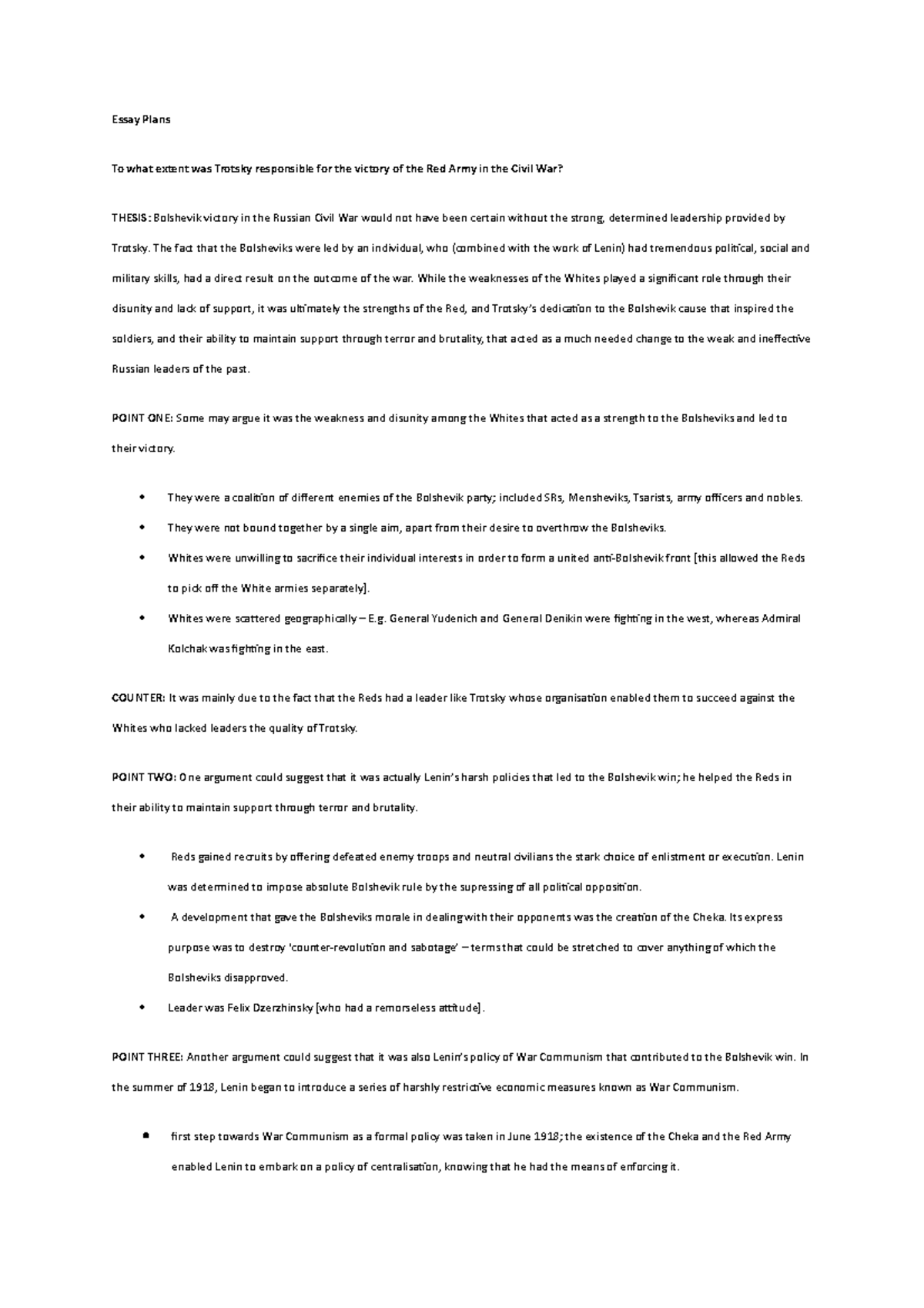 Essay plans:civil war - Grade: a* - Essay Plans To what extent was ...