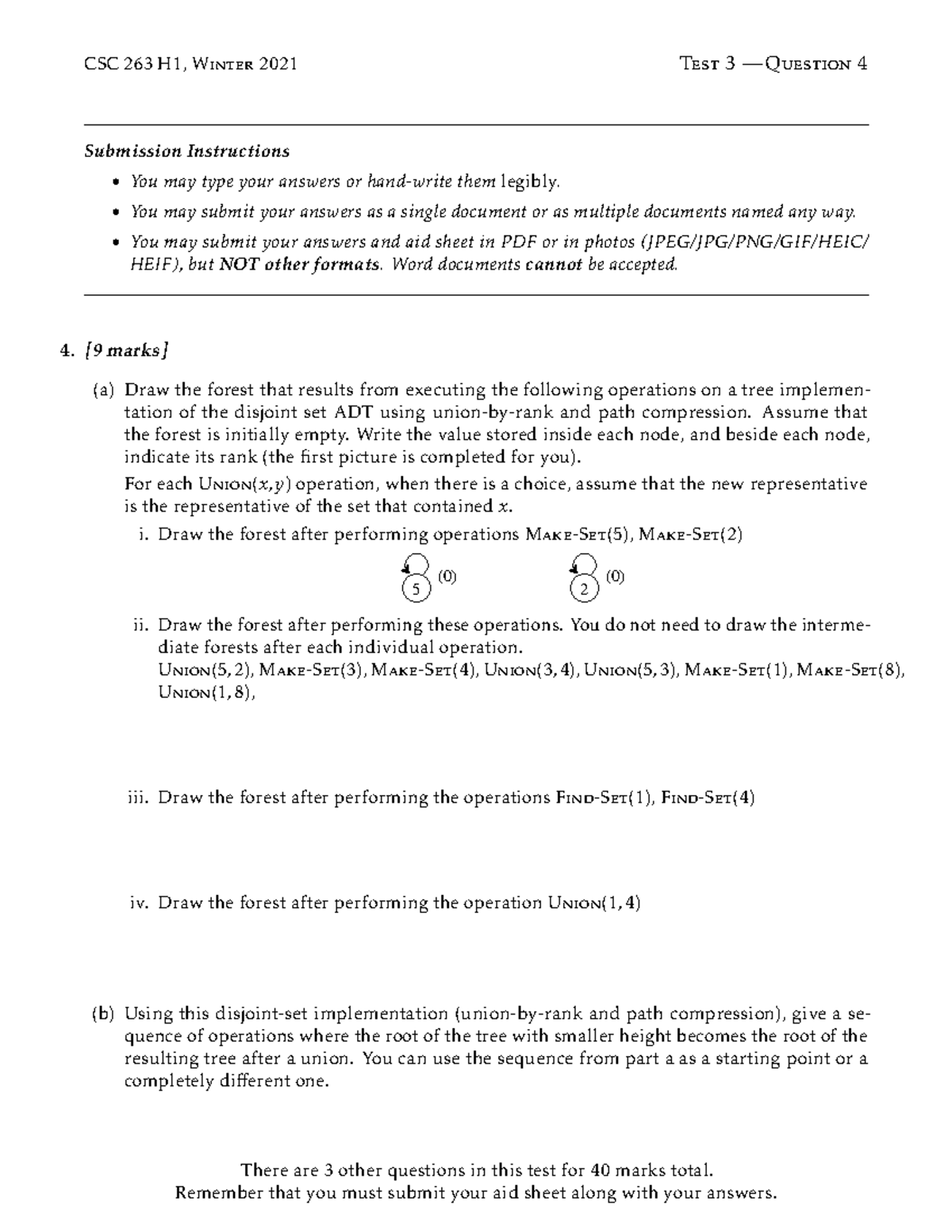 Q4 - assignment q4 - CSC 263 H1, Winter 2021 Test 3 —Question 4 ...