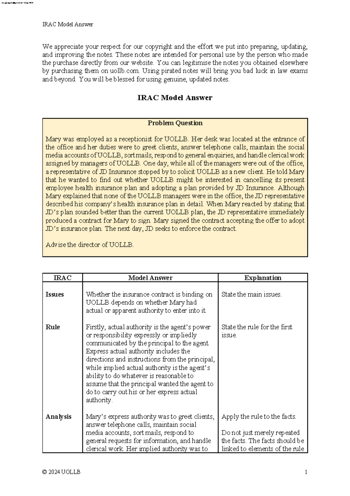 IRAC Model Answer - irac help structure - IRAC Model Answer © 2024 ...
