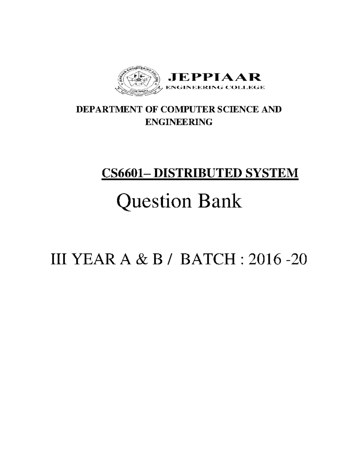 III YEAR VI SEM CS6601 Distributed Systems - DEPARTMENT OF COMPUTER ...