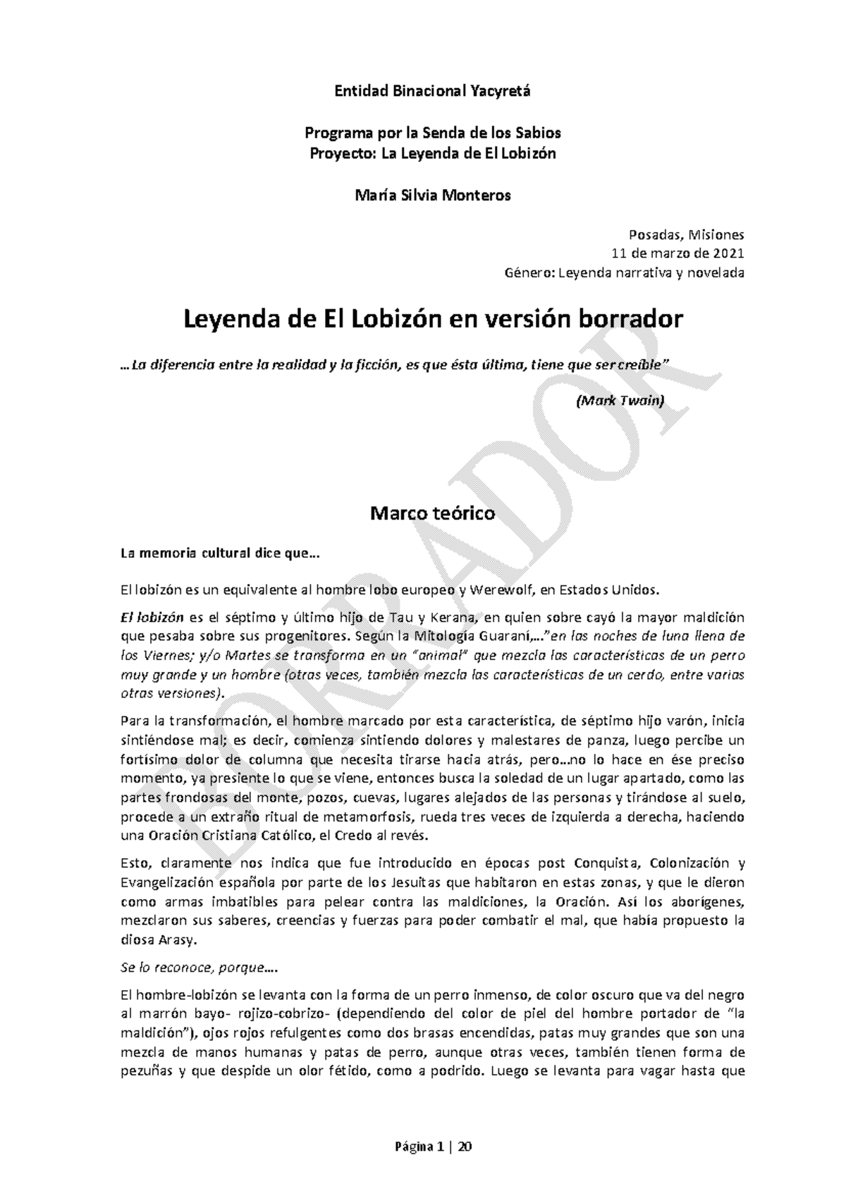 Leyenda de El Lobizon borrador - Entidad Binacional Yacyretá Programa ...