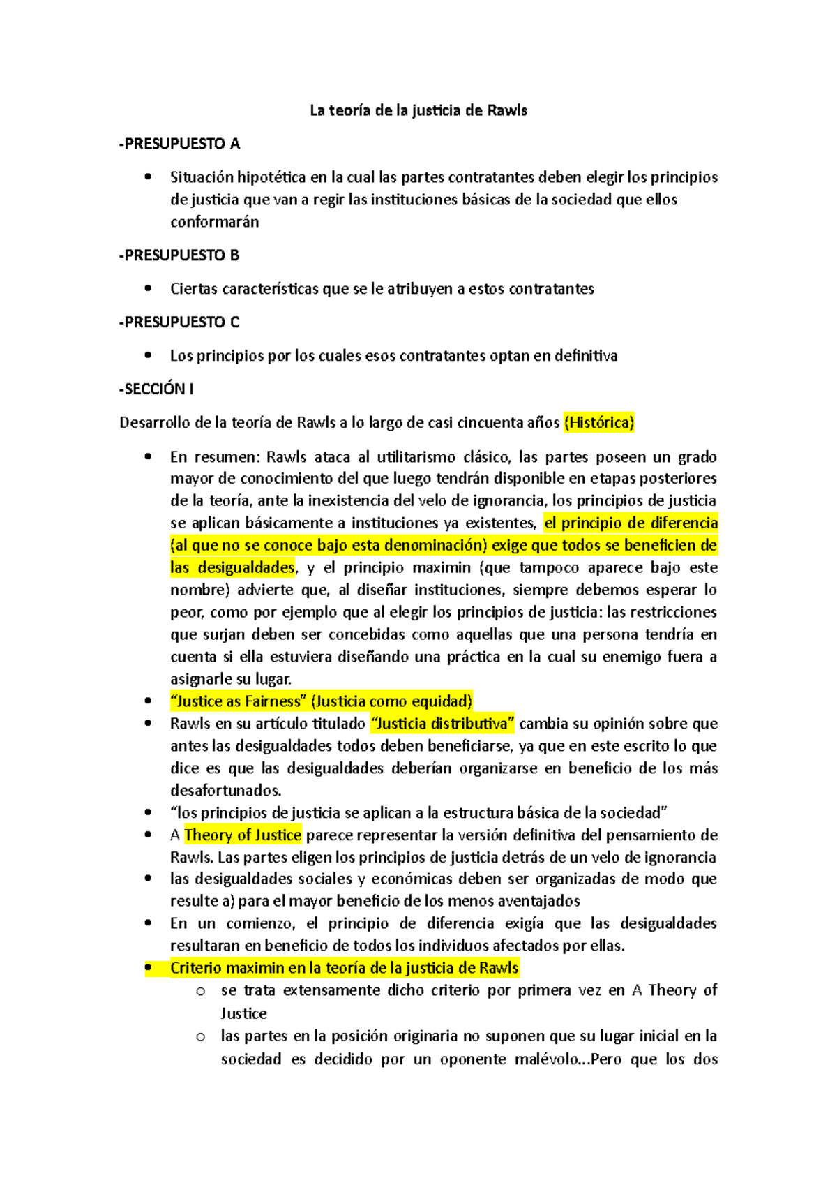 Apuntes del texto de rawls y maximin, caracteristicas - La teoría de la ...