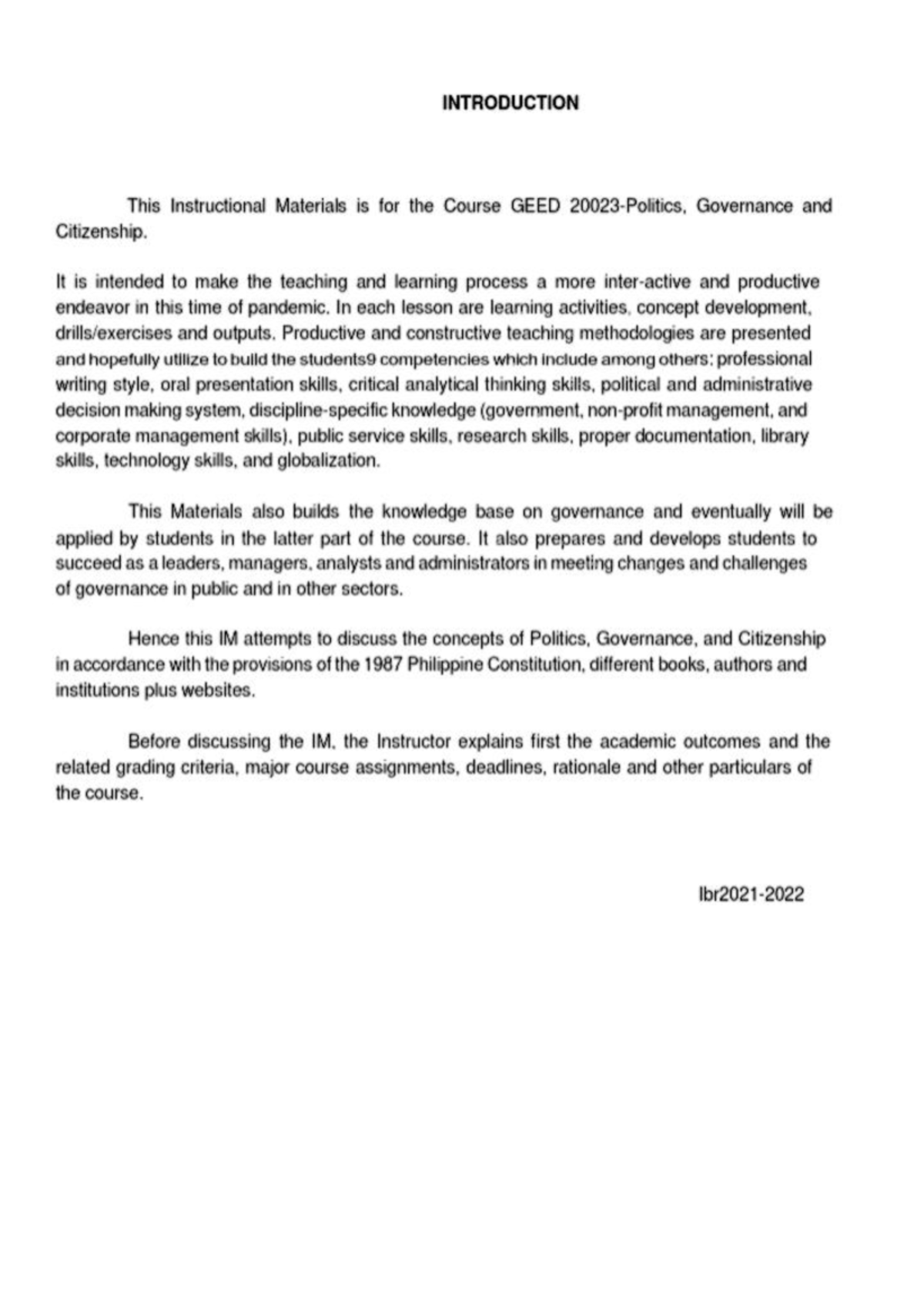 PGC - notes - INTRODUCTION This Instructional Materials is for the ...