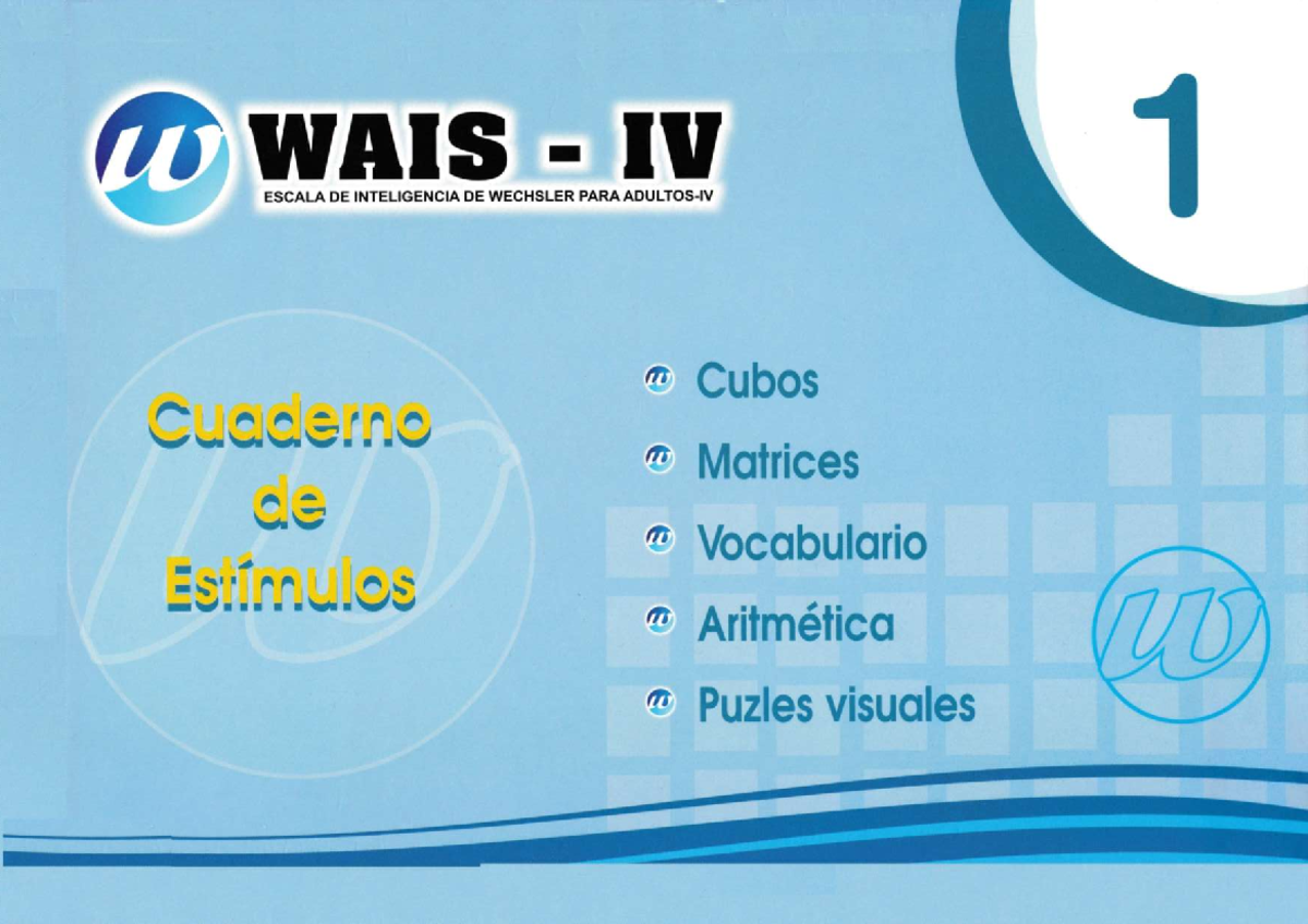 Cuadernillo WAIS- Cubos- Matrices- Vocabulario- Aritmetica- Rompecabeza ...