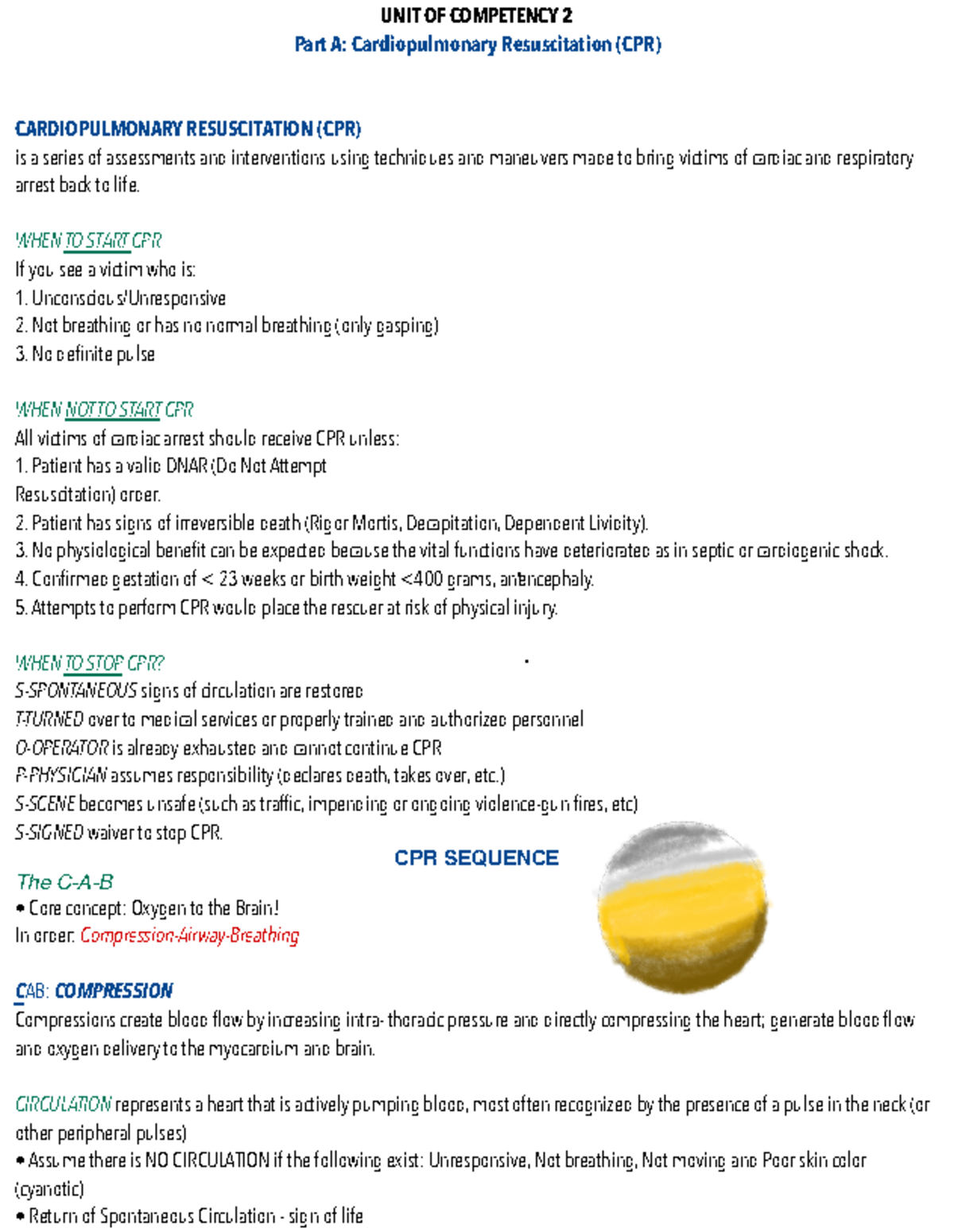 UNIT-2-bls - UNIT OF COMPETENCY 2 Part A: Cardiopulmonary Resuscitation ...