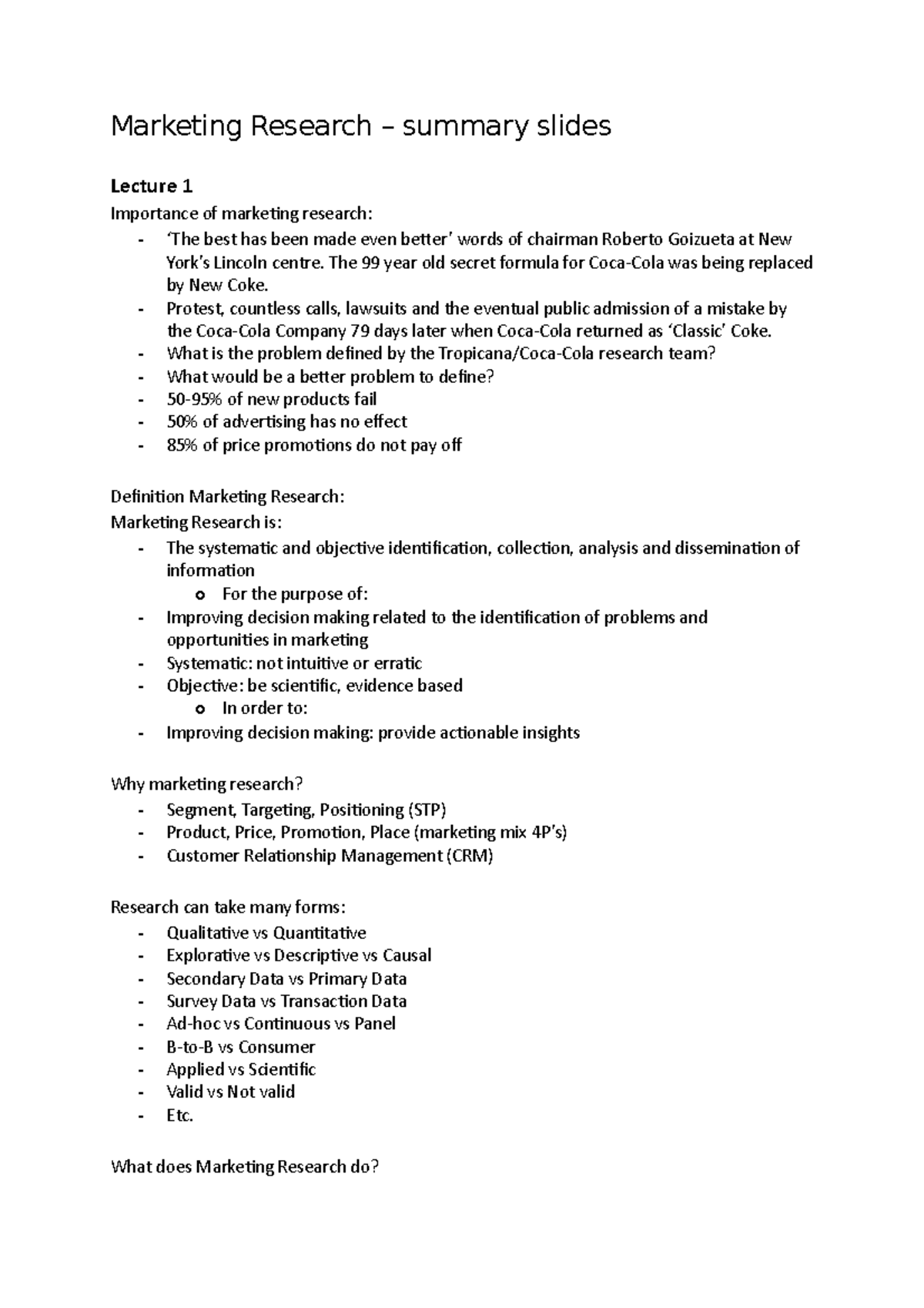 Marketing Research – summary slides - Marketing Research – summary ...