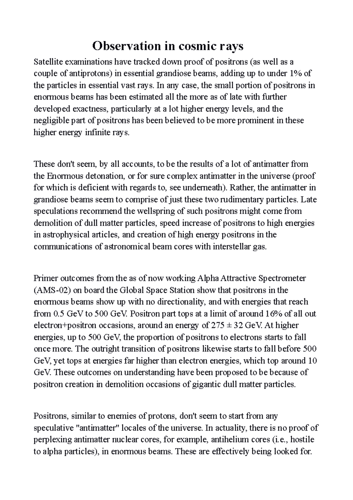 Observation in cosmic rays - Observation in cosmic rays Satellite ...