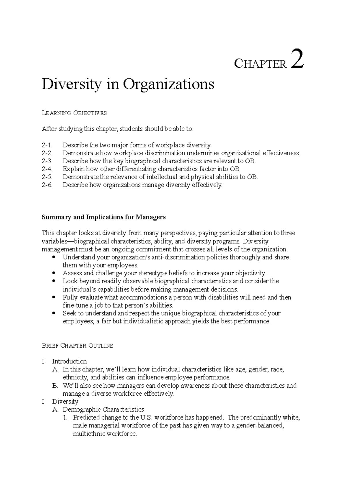 Summary - Chpt 2 - CHAPTER 2 Diversity in Organizations LEARNING ...