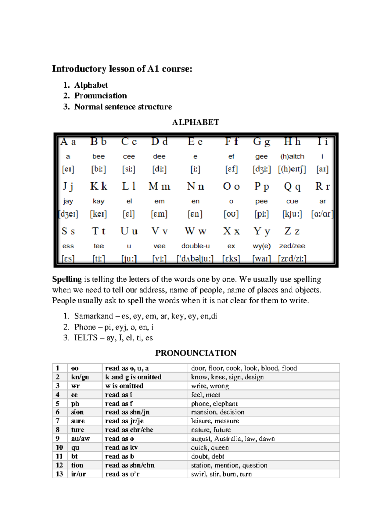 A1 course book - fore learn writing - Introductory lesson of A1 course ...