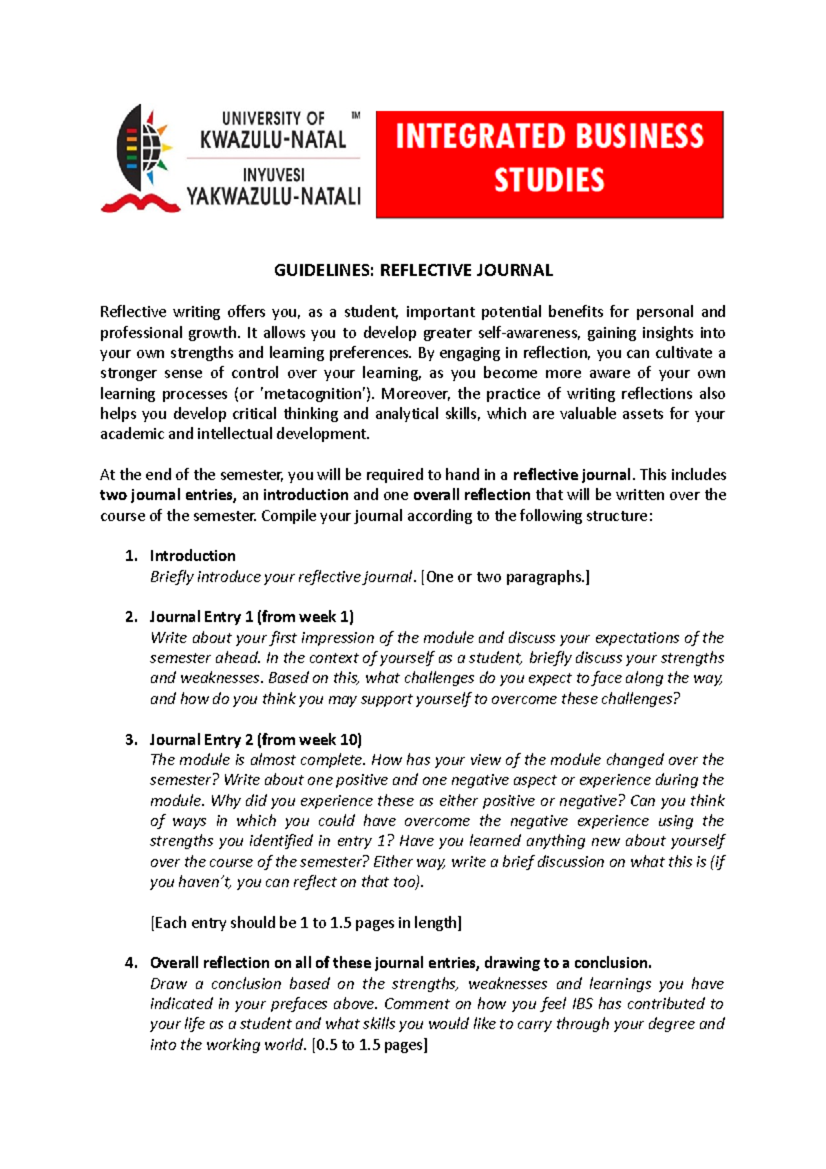 Guidelines Reflective Journal 2023 - GUIDELINES: REFLECTIVE JOURNAL ...