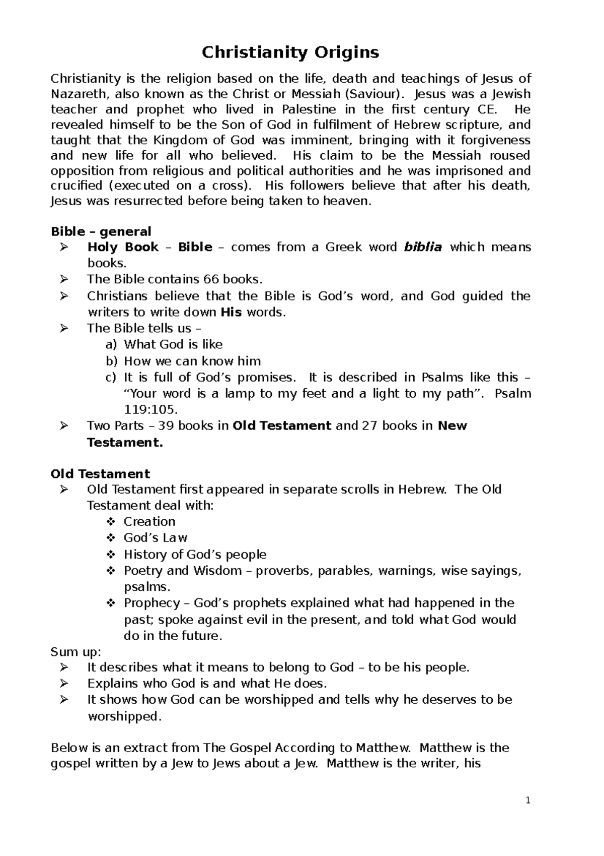 Christianity Origins notes-whole unit summary - Christianity Origins ...