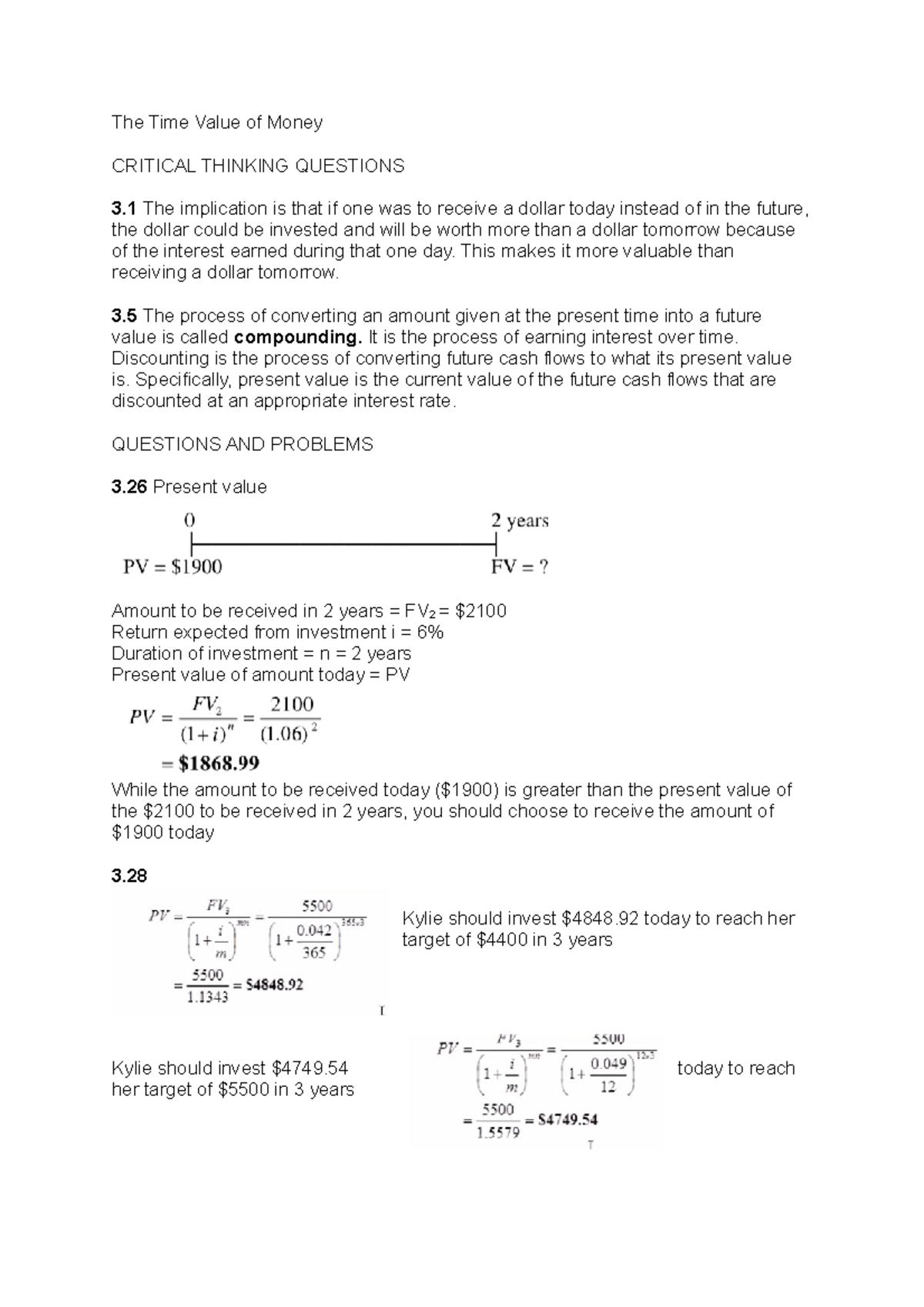 FIN111 Tutorial Work - The Time Value of Money CRITICAL THINKING ...
