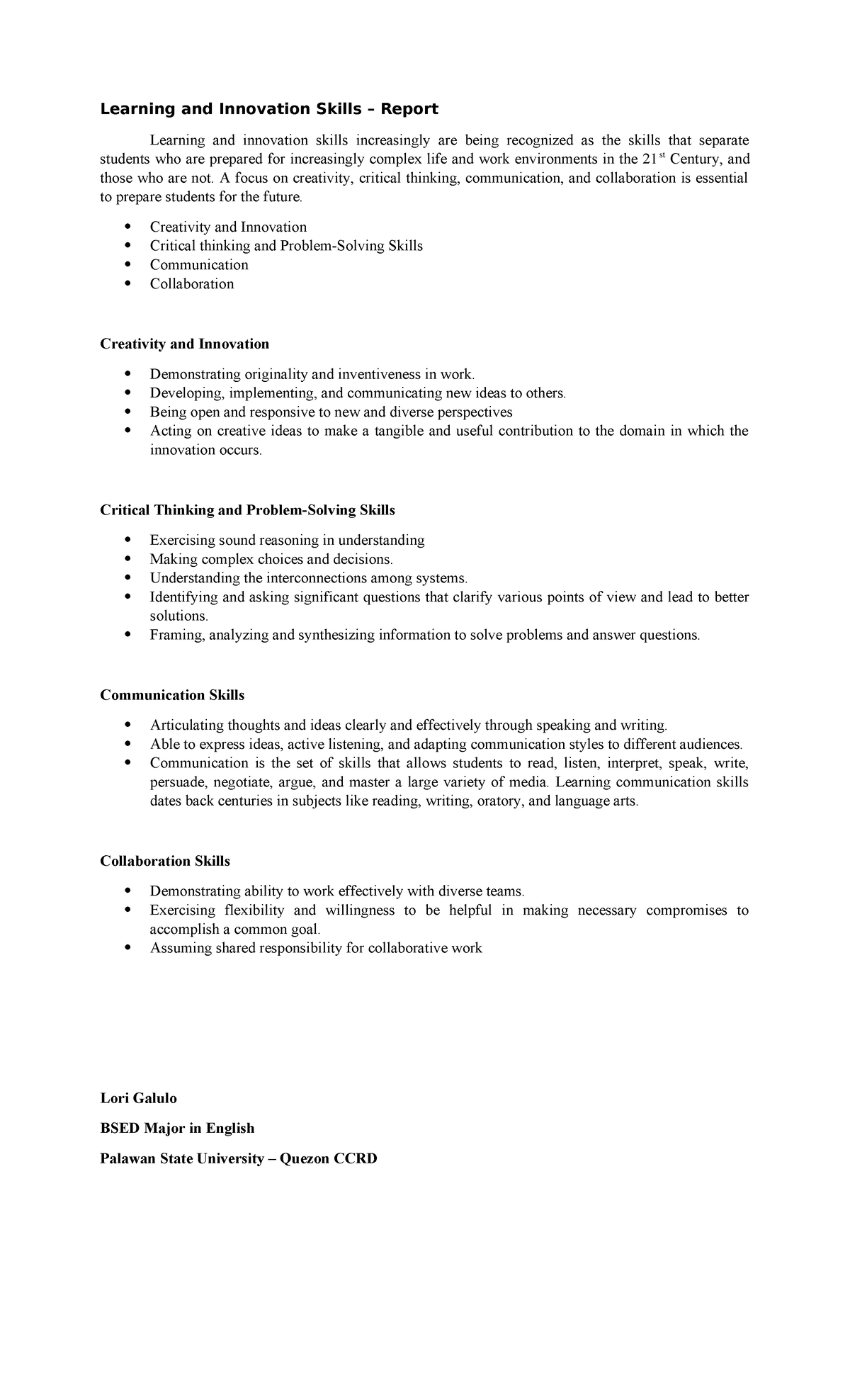 Learning and Innovation Skills 4C's - Learning and Innovation Skills ...