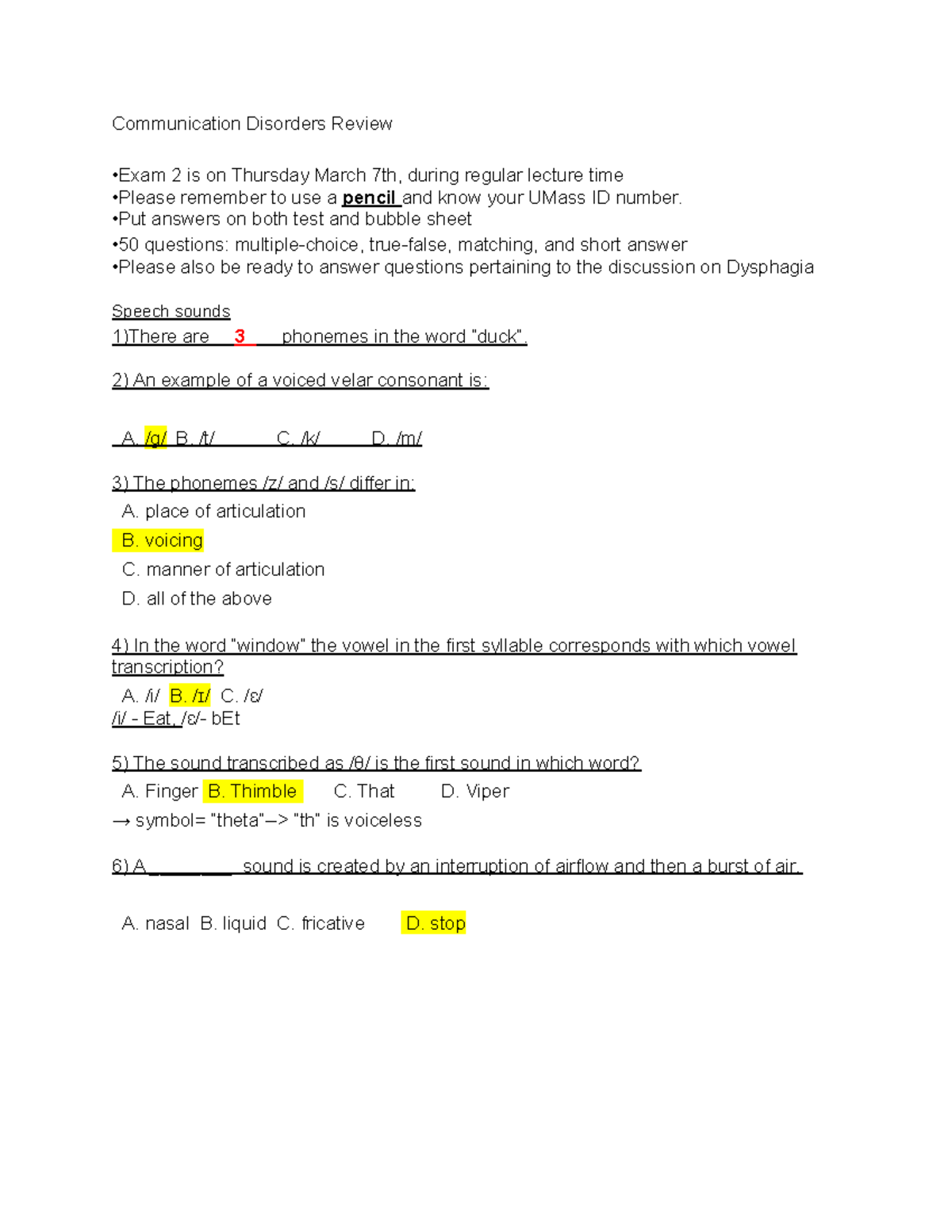 Com dis review - Communication Disorders Review •Exam 2 is on Thursday ...