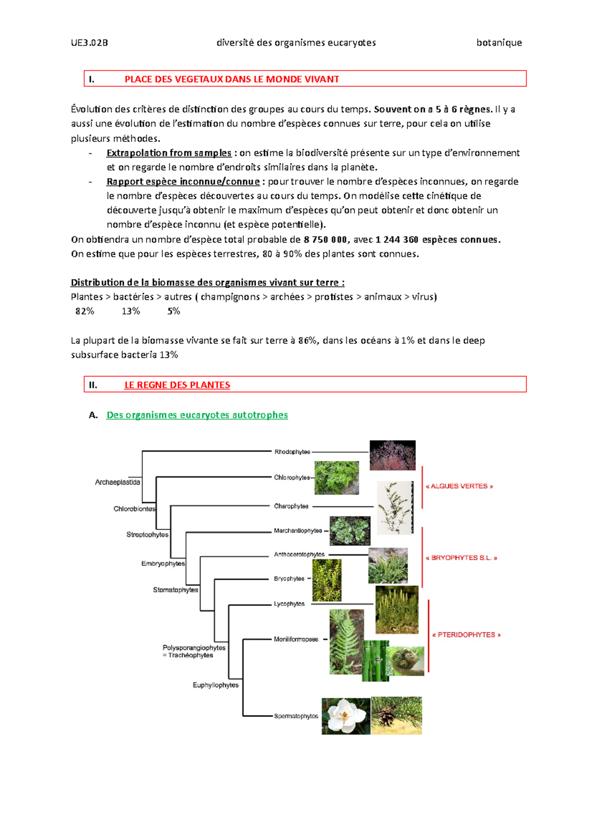 3.02B cours - Botanique - I. PLACE DES VEGETAUX DANS LE MONDE VIVANT ...