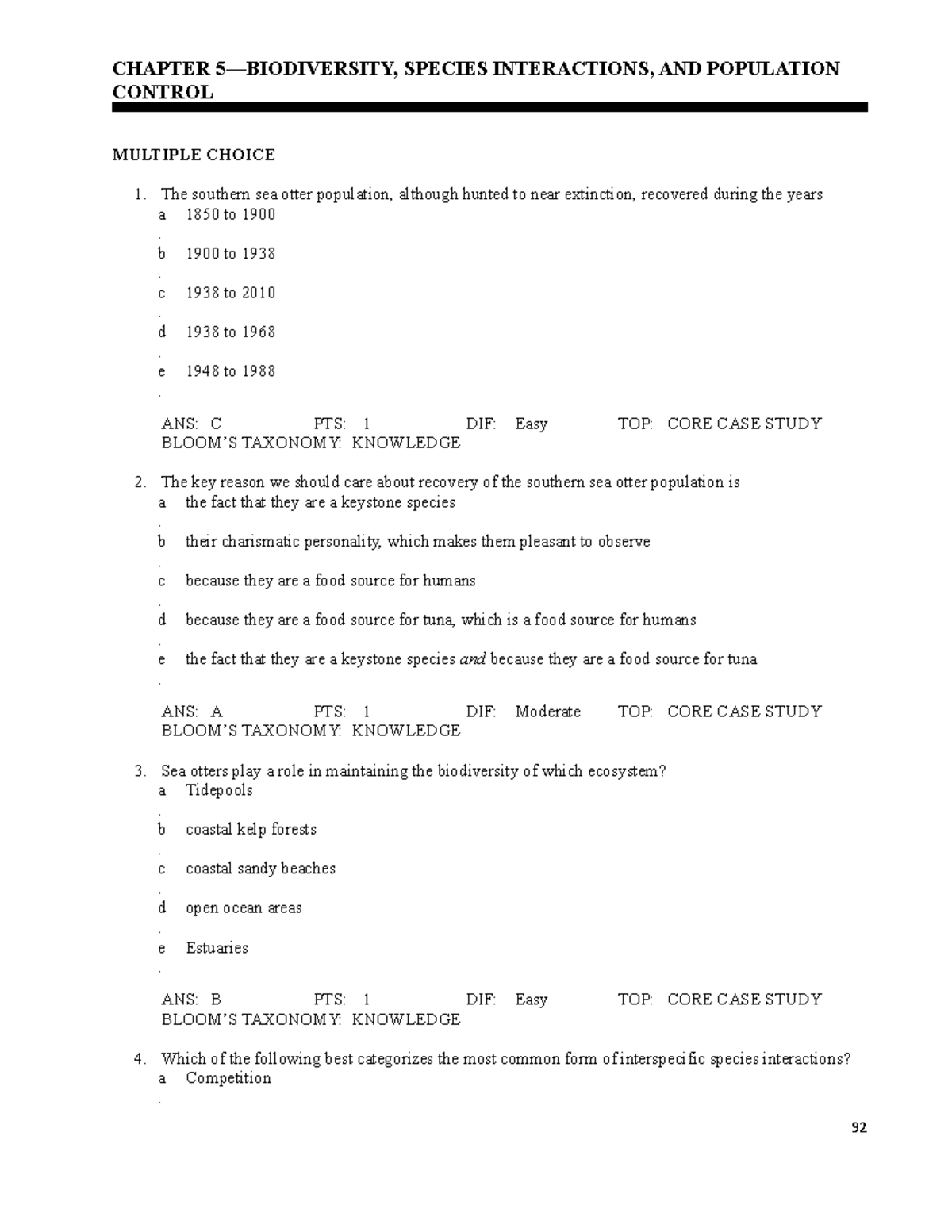 Chap 05 - Environmental Science - CHAPTER 5—BIODIVERSITY, SPECIES ...