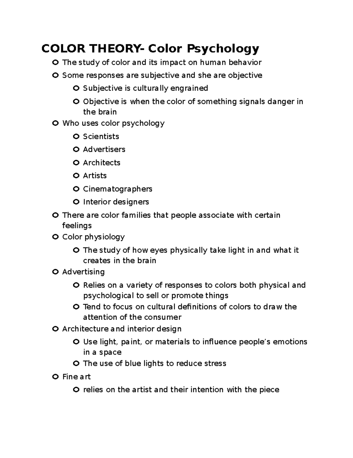 Color Theory- Color Psychology - COLOR THEORY- Color Psychology o The ...