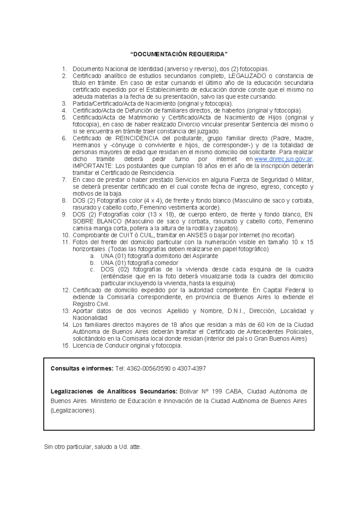 Documentación Requerida - “DOCUMENTACIÓN REQUERIDA” Documento Nacional ...