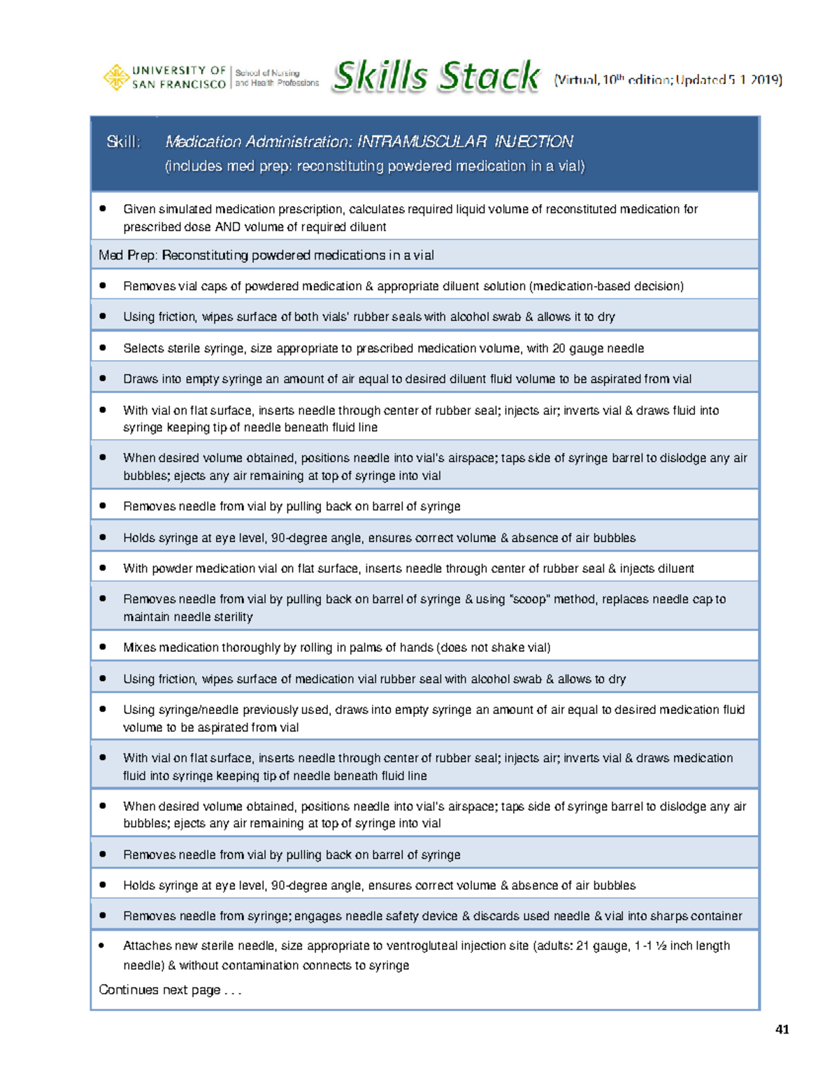 Skill Intramuscular - 41 Skill: Medication Administration ...