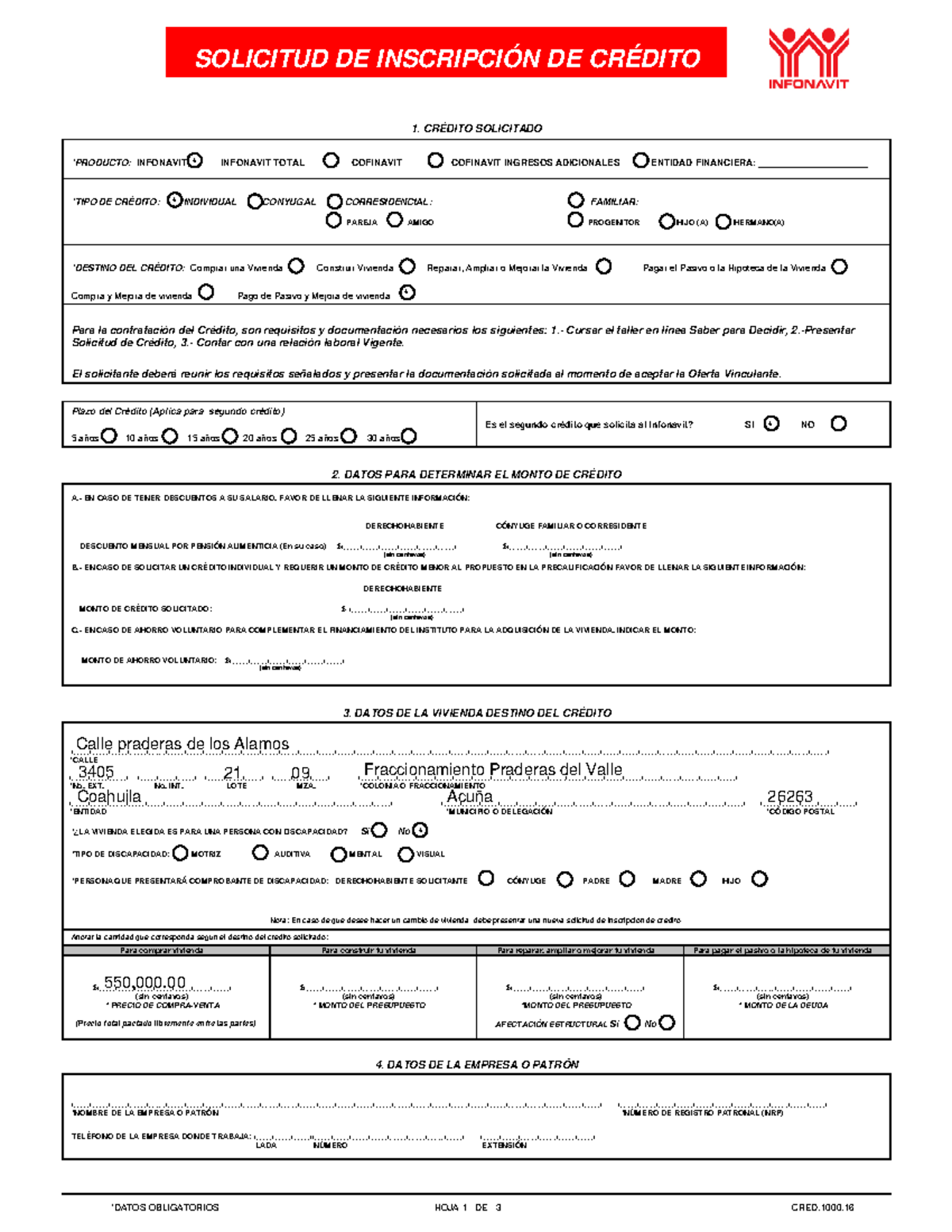 Solicitud-infonavit - *DATOS OBLIGATORIOS HOJA 1 DE 3 CRED. 16 ...