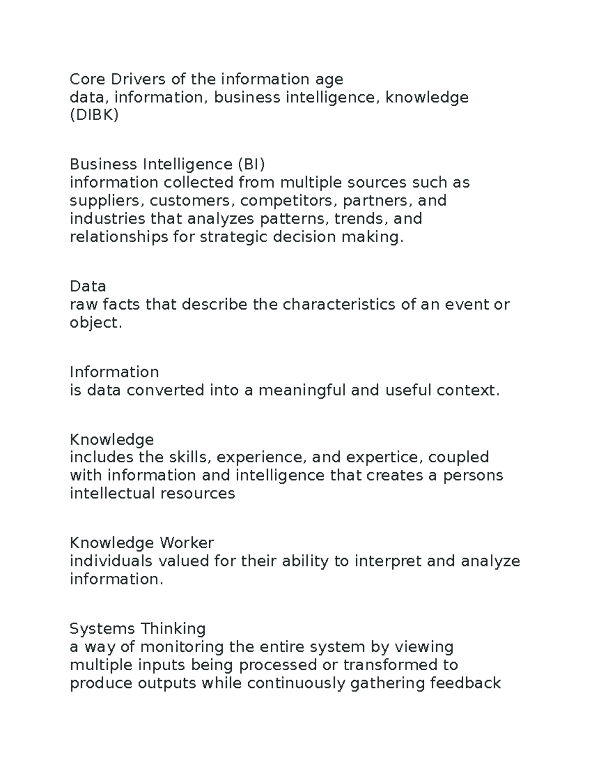 BUS-340 Chapter 1 Notes - Core Drivers of the information age data ...