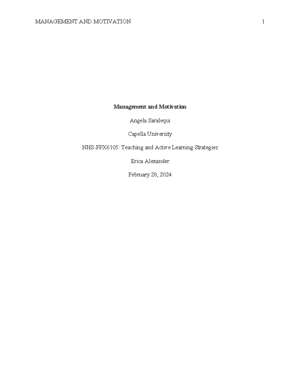 Management and Motivation: Assessment 2 - Management and Motivation ...