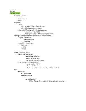 BIO 102 CH16Notes - Bio 102 Professor Wilson CH16 Notes on the Urinary ...