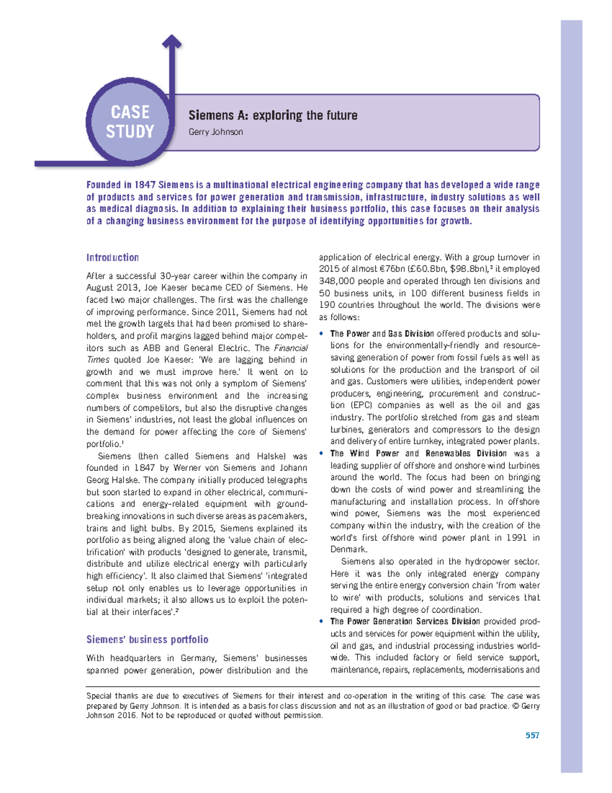 Siem - solution for this case study - CASE STUDY Siemens A: exploring the future Gerry Johnson ...