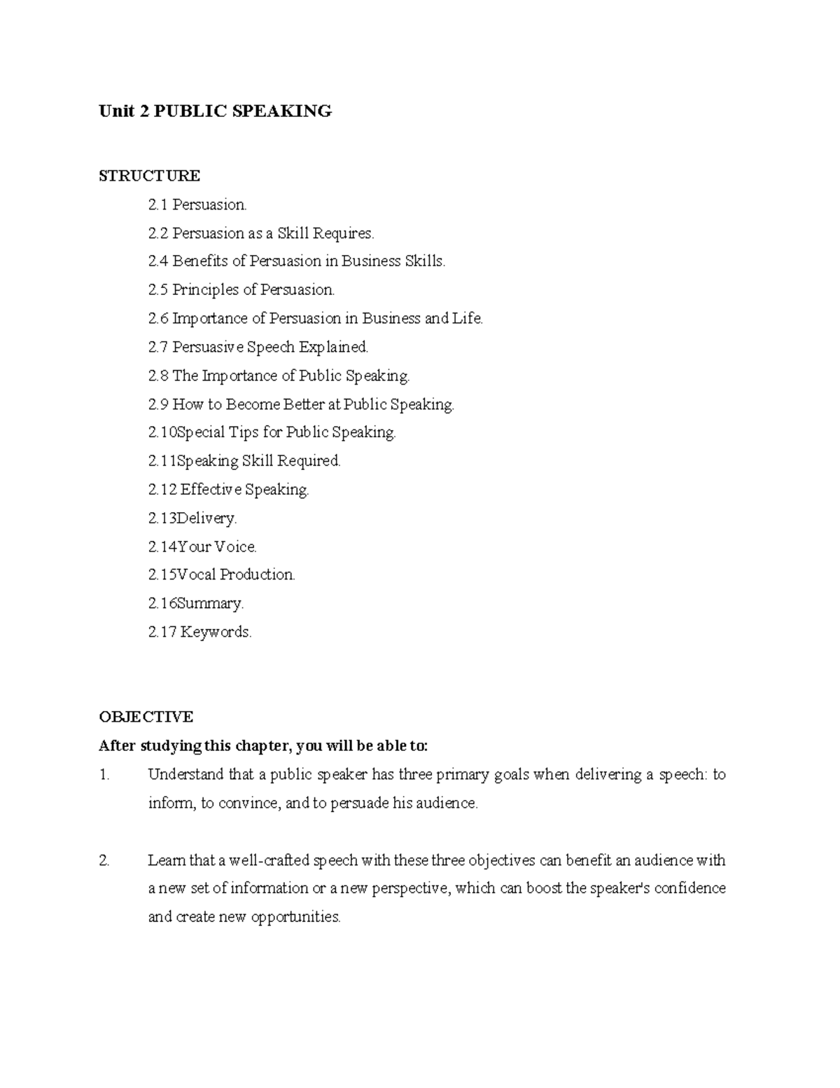 UNIT 2 Public Speaking E BOOK - Unit 2 PUBLIC SPEAKING STRUCTURE 2 ...