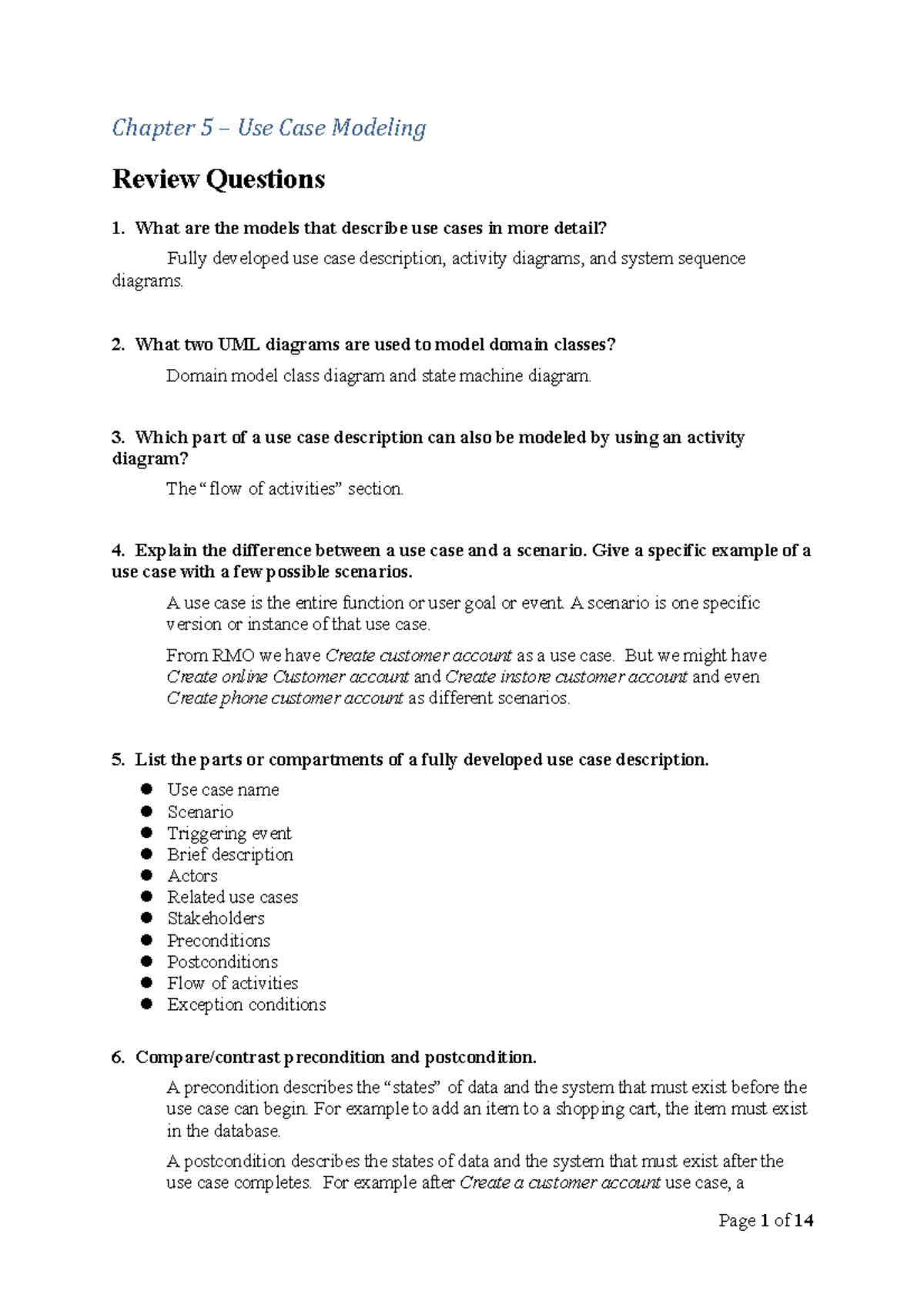 05, answers - Chapter 5 – Use Case Modeling Review Questions What are ...