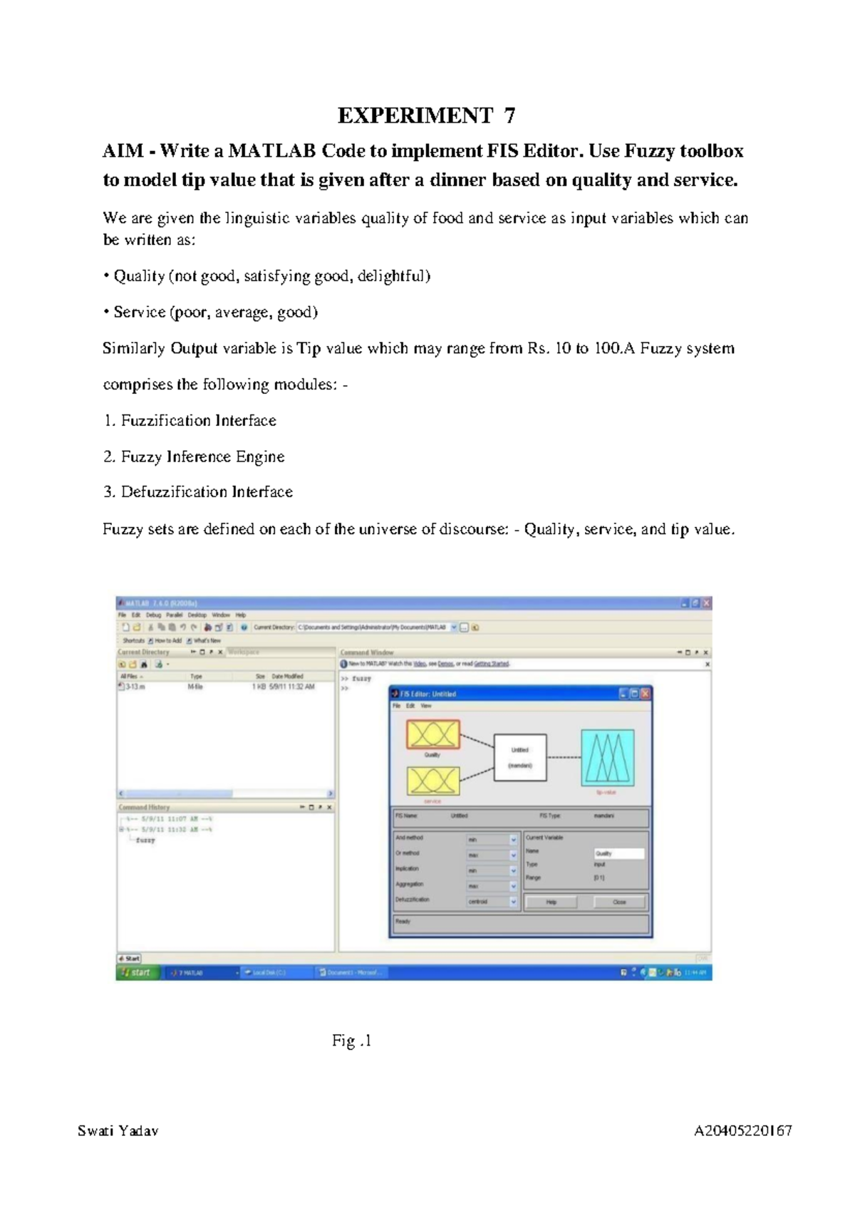 Experiment 7 Experiment 7 Aim Write A Matlab Code To Implement Fis Editor Use Fuzzy Toolbox