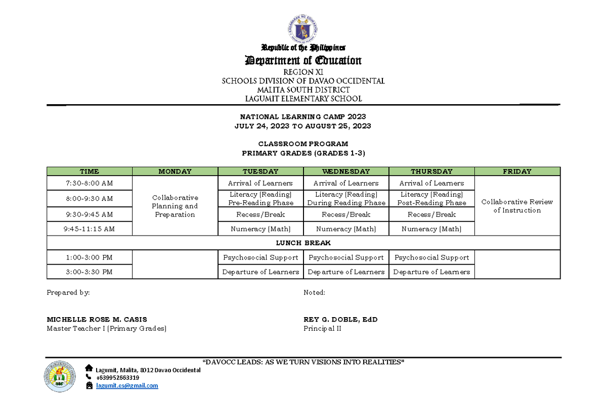Learning CAMP Classroom Program - Republic of the Philippines ...