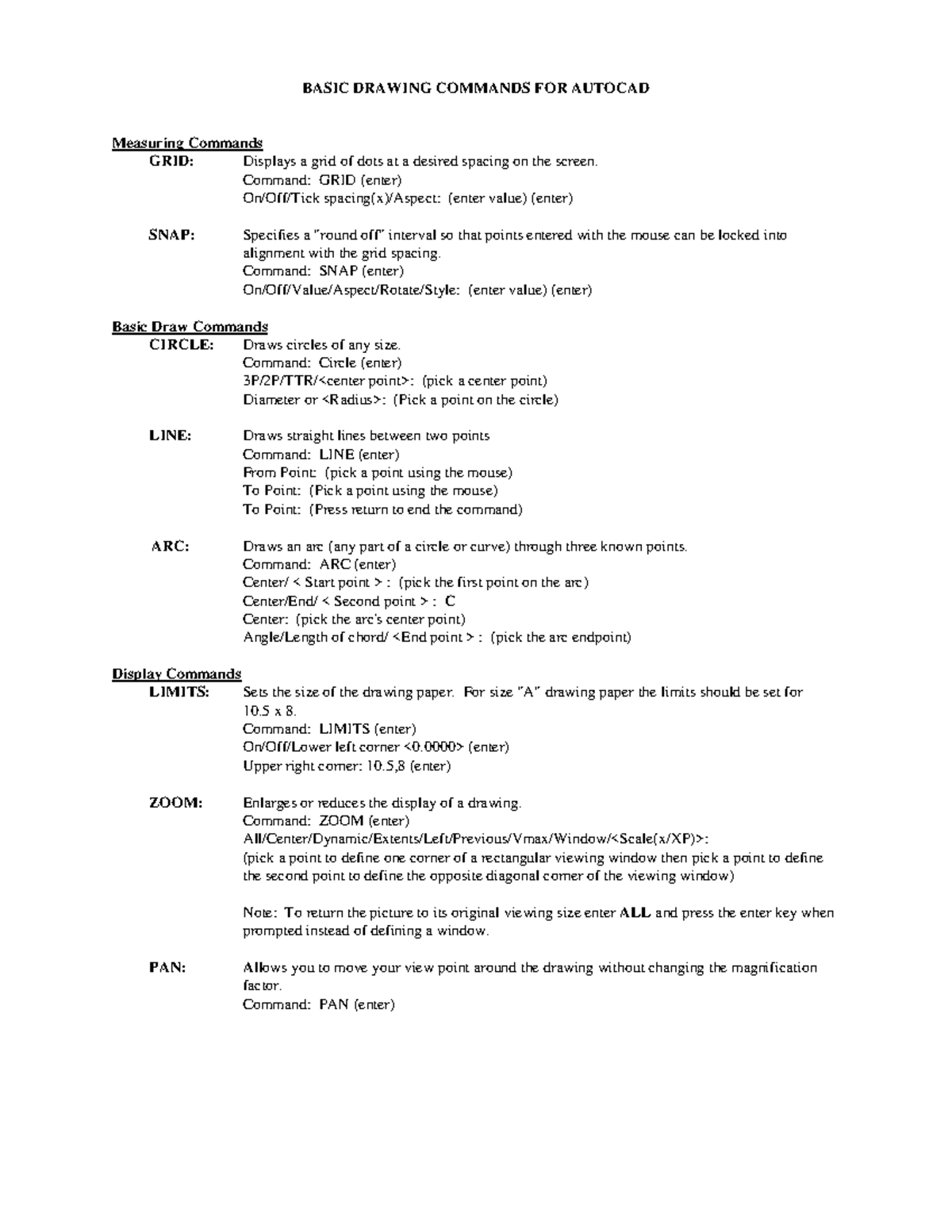 Auto Cad Basic commands - Measuring Commands GRID: Displays a grid of dots at a desired spacing ...